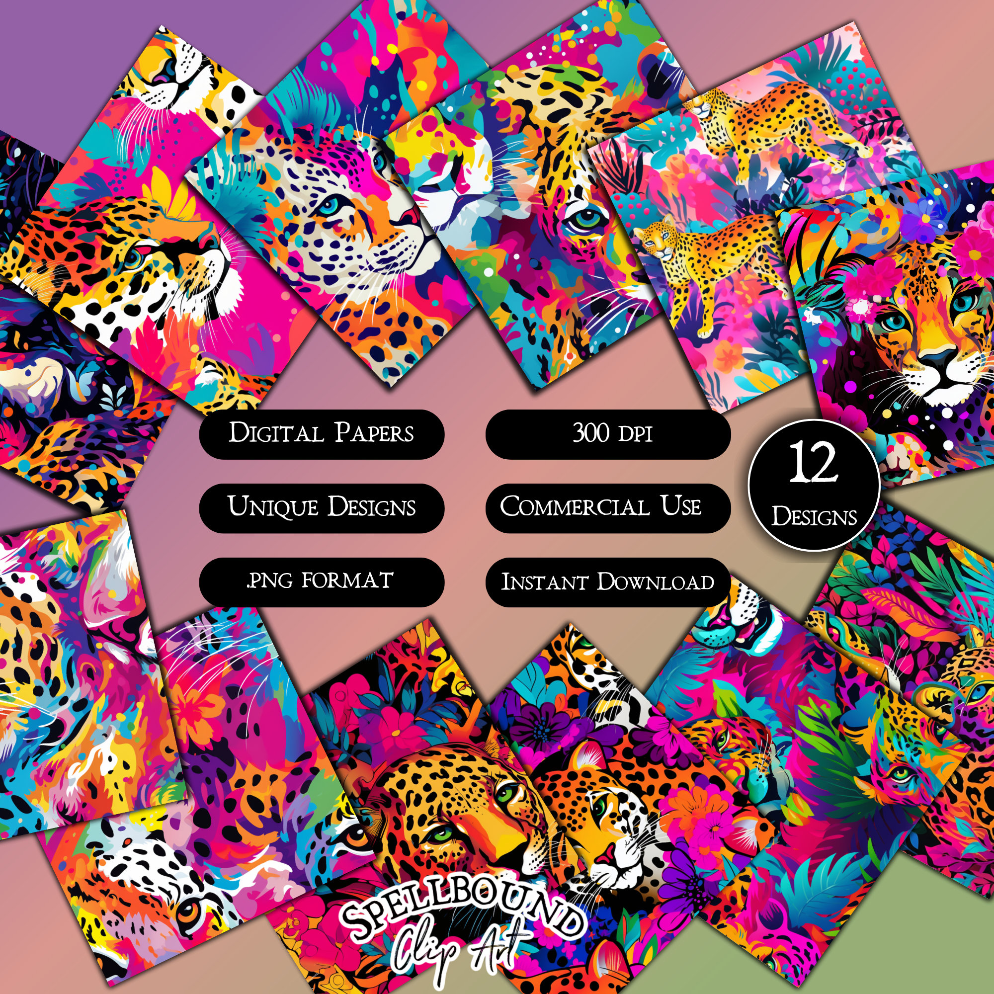 Neon 90's Cheetah Seamless Digital Papers, Commercial Use, Instant ...