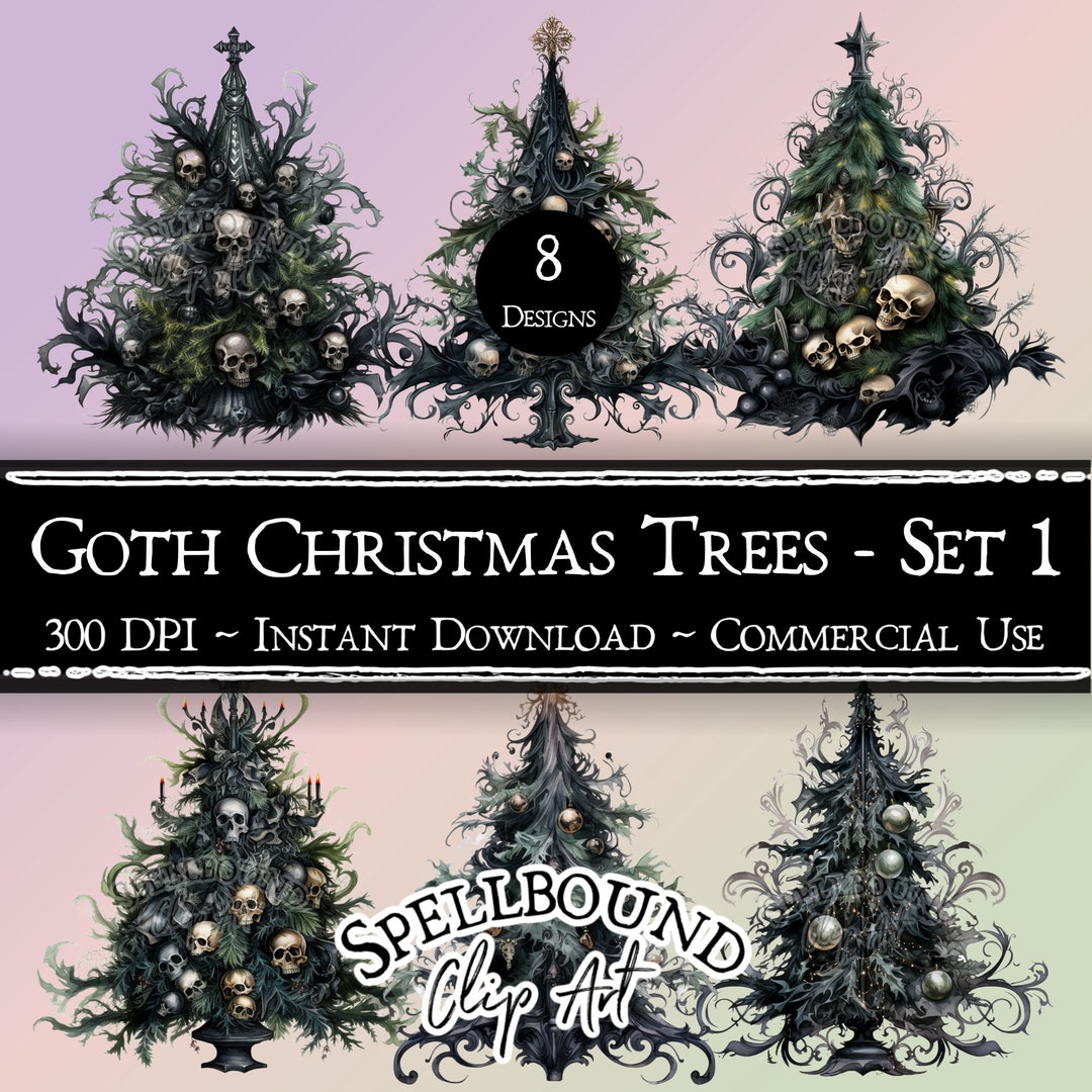 Goth Christmas Trees Digital Clipart, Commercial Use, Instant Download ...
