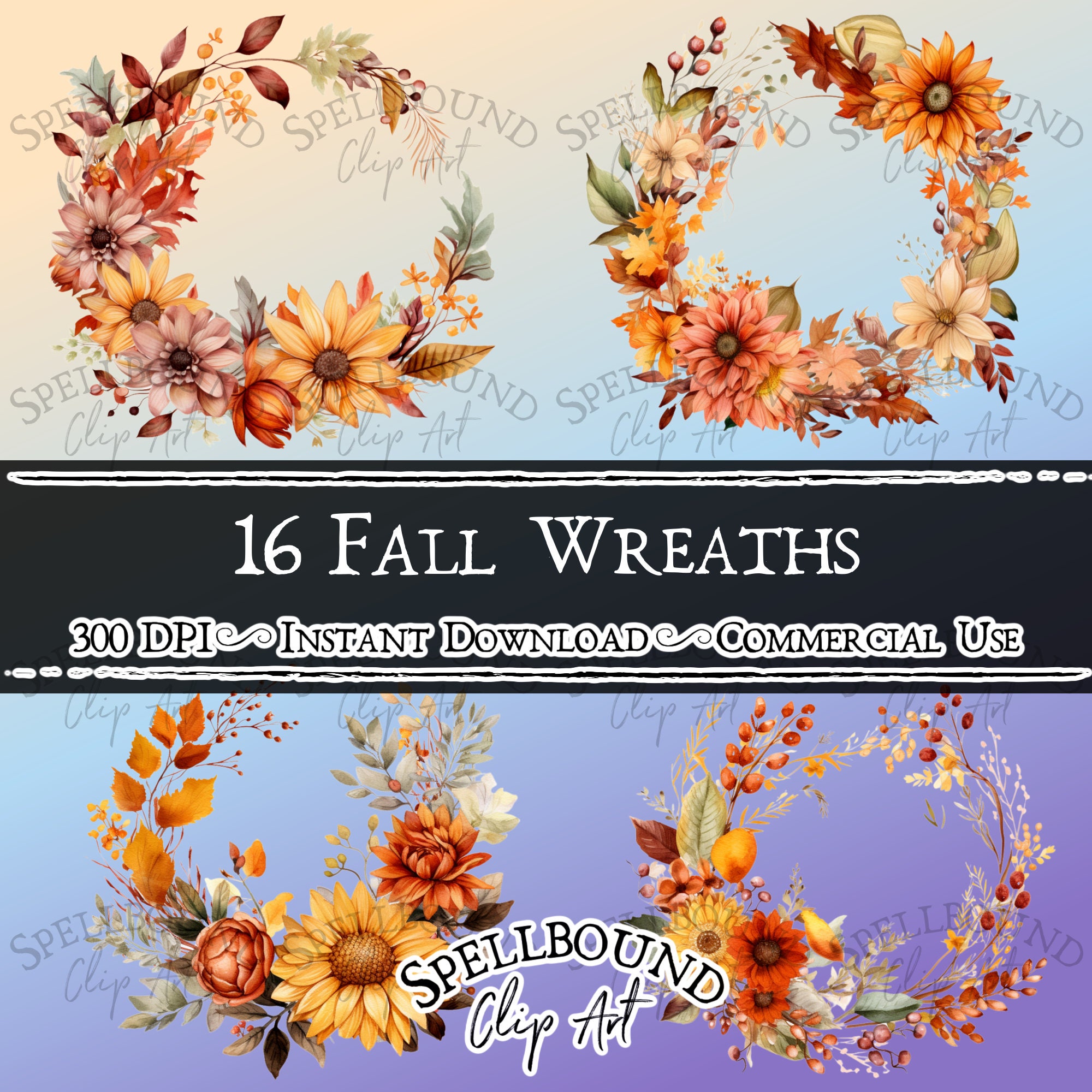 Fall Wreath Digital Clipart, Commercial Use, Instant Download, Fall ...