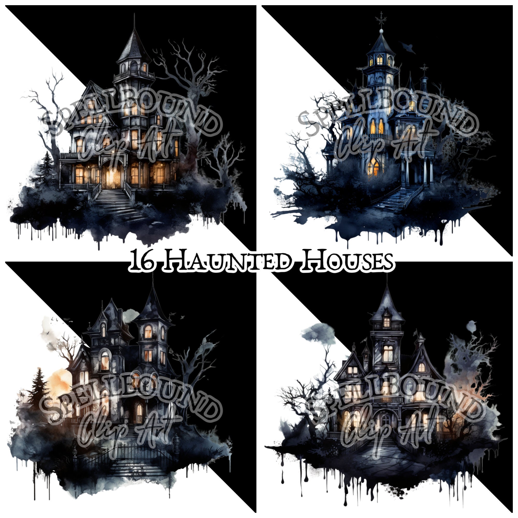 16 Haunted Houses Digital Clipart, Commercial Use, Instant Download ...