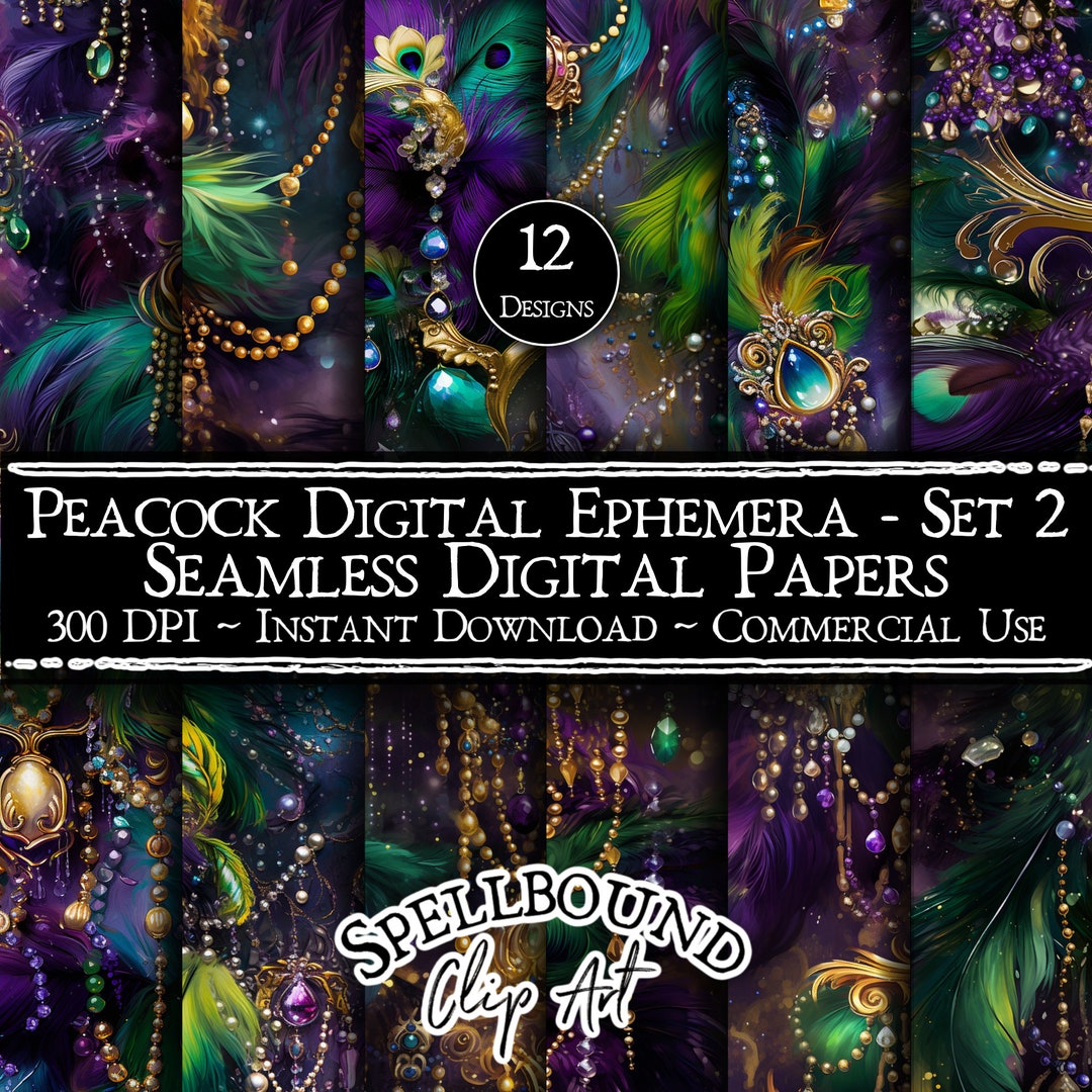 Peacock Digital Ephemera Seamless Digital Papers, Commercial Use ...