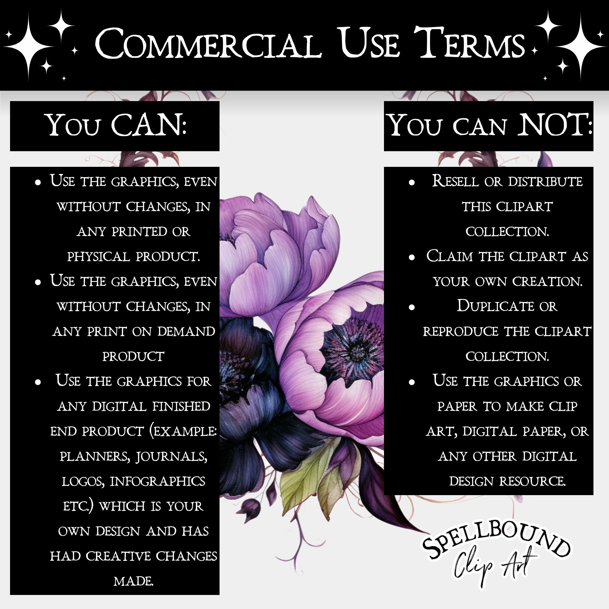 Purple Gothic Flower Borders Digital Clipart, Commercial Use, Instant ...