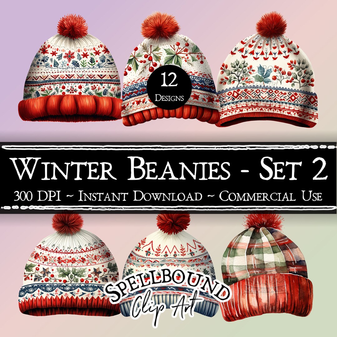Winter Beanies Digital Clipart, Commercial Use, Instant Download ...