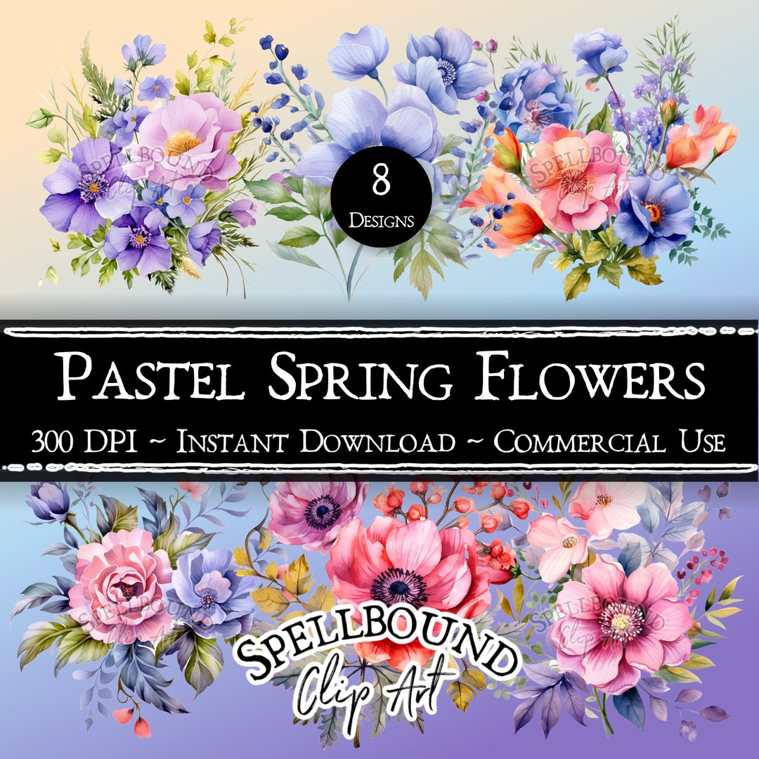 Pastel Spring Flower Bouquets, Digital Clipart, Commercial Use, Instant ...