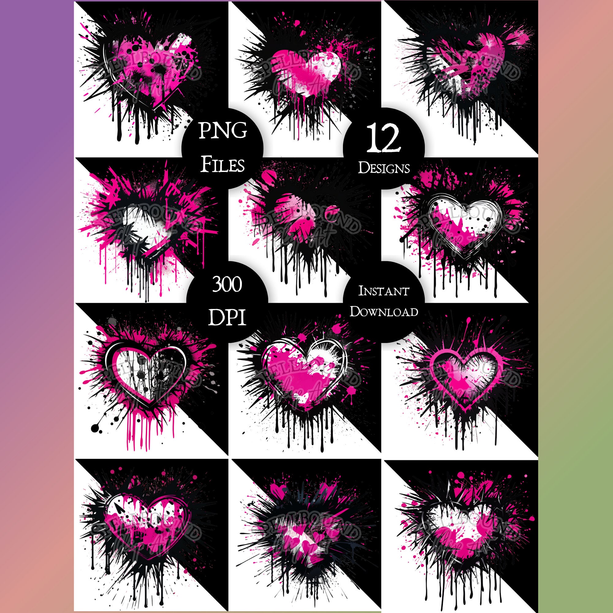 Pink Punk Hearts Digital Clipart, Commercial Use, Instant Download, PNG ...