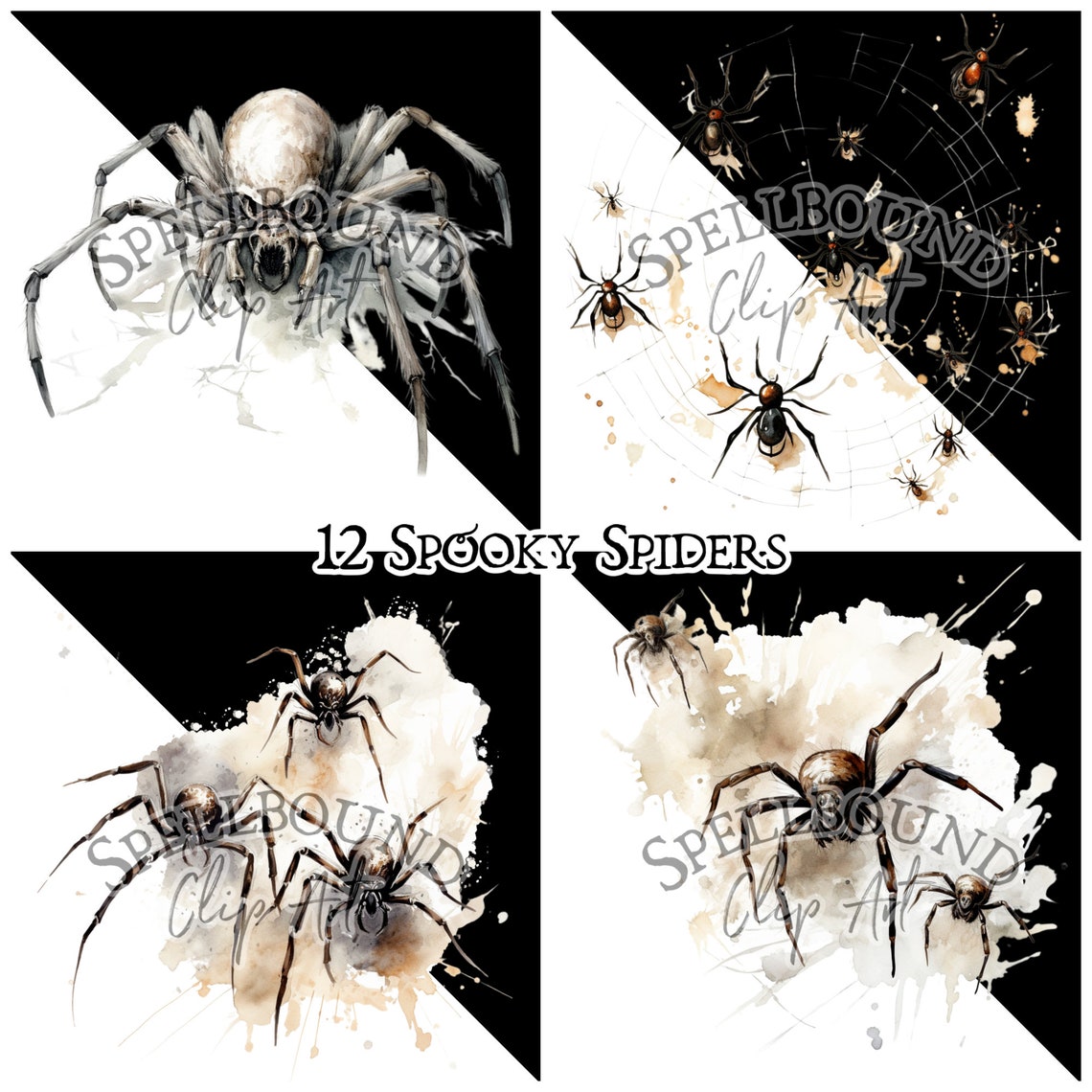 Spooky Spiders Digital Clipart Commercial Use Instant - Etsy