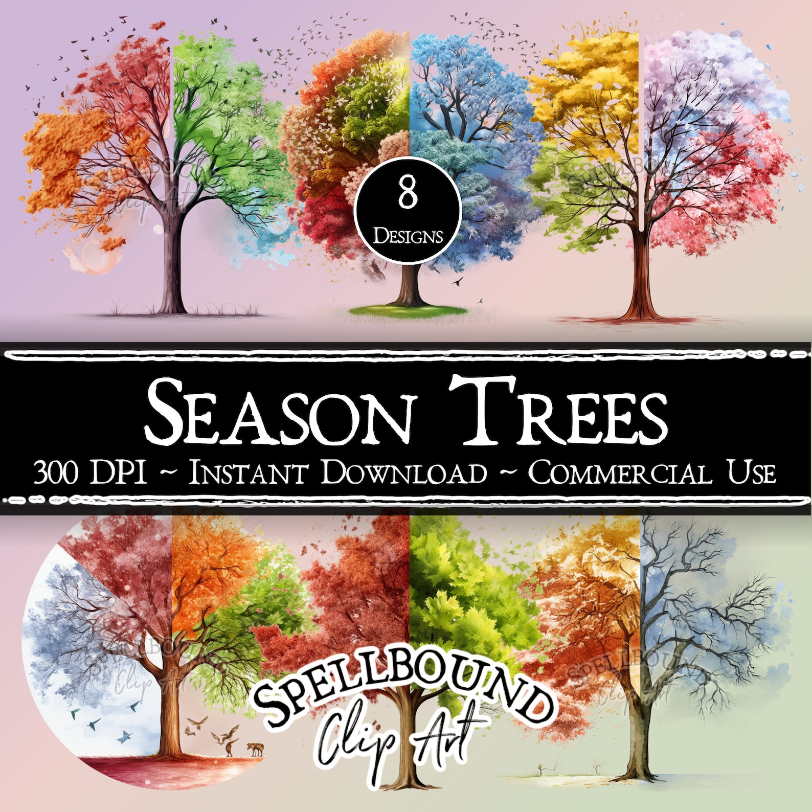 Four Season Trees Digital Clipart, Commercial Use, Instant Download ...