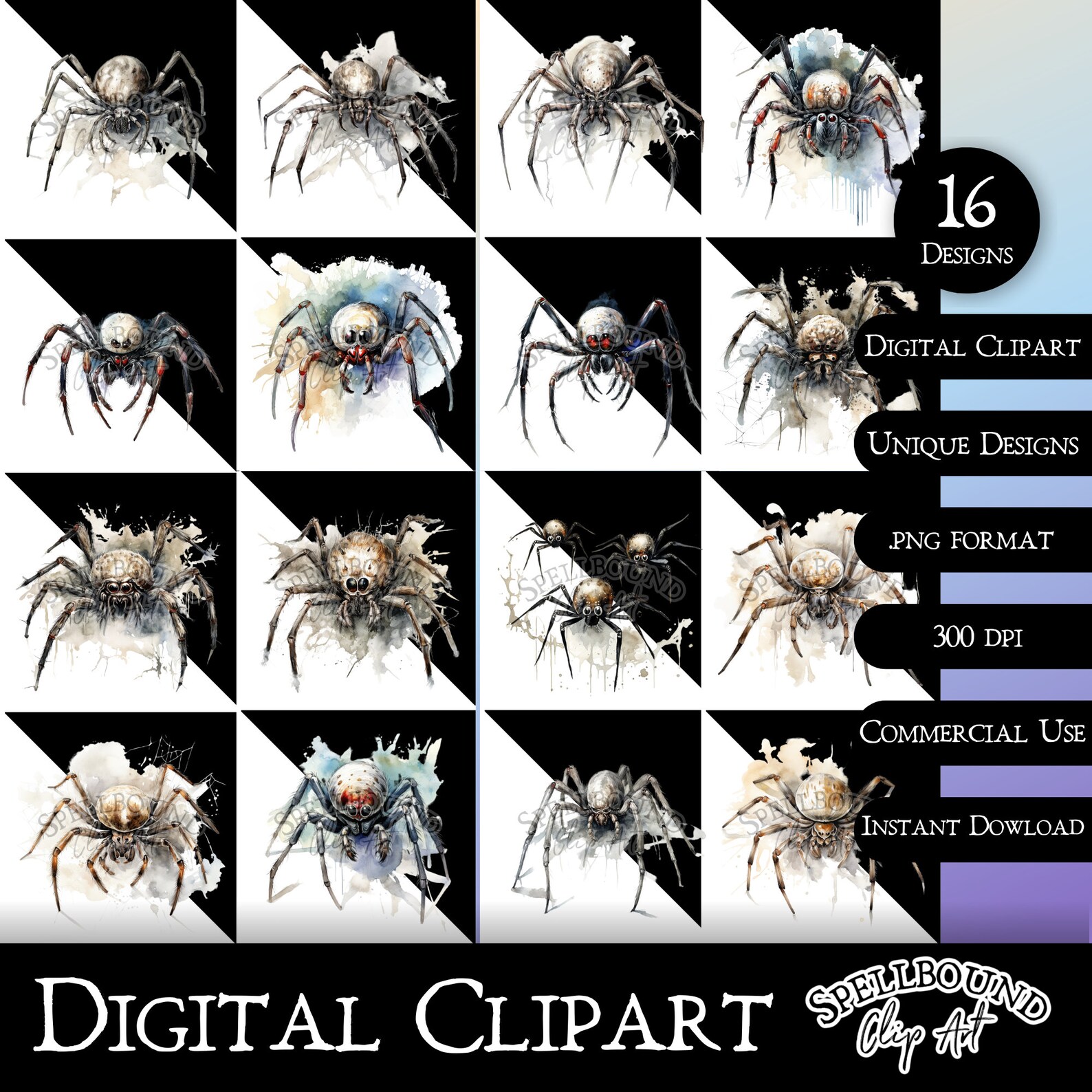 Spiders Digital Clipart, Commercial Use, Instant Download, Halloween ...