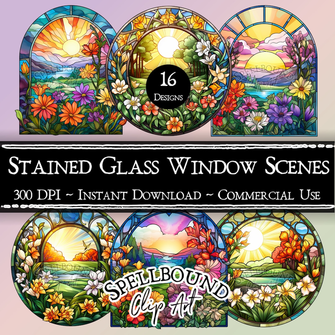 Stained Glass Window Scenes Digital Clipart, Commercial Use, Instant ...
