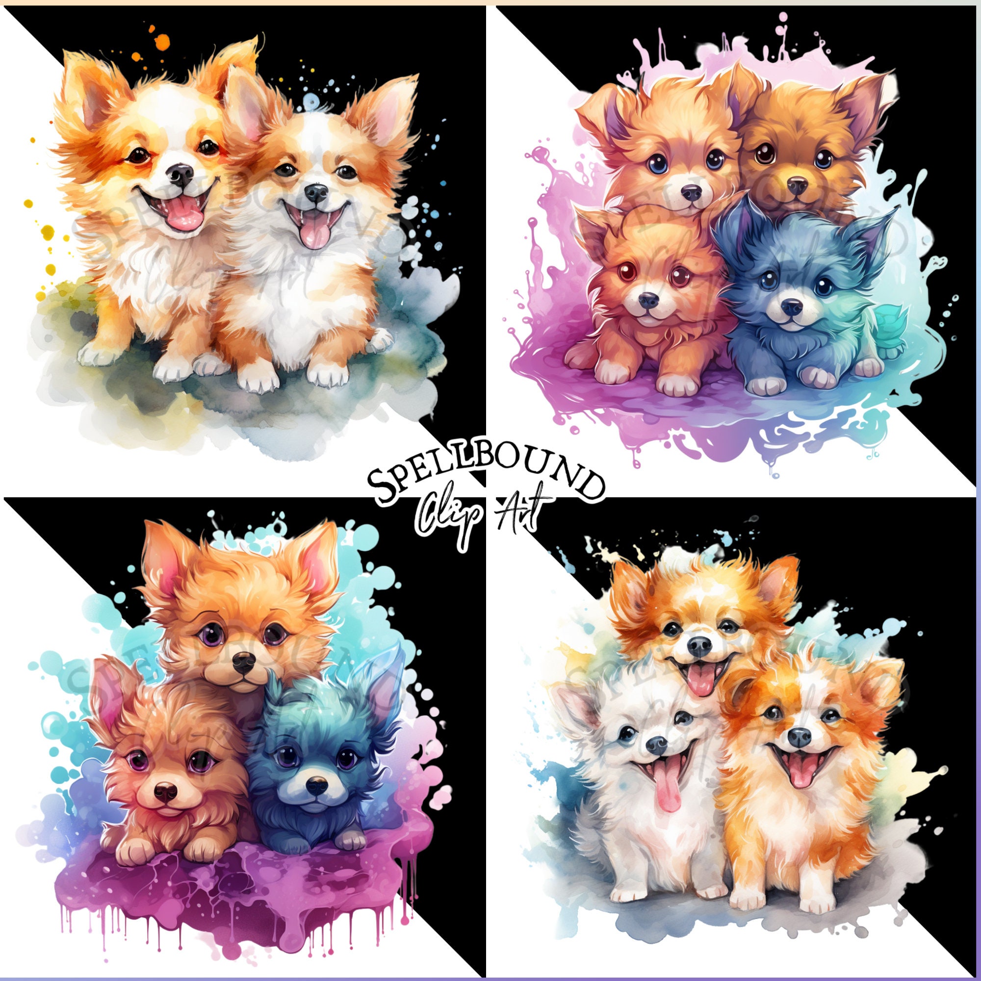 Cute Watercolor Puppies Digital Clipart, Commercial Use, Instant ...