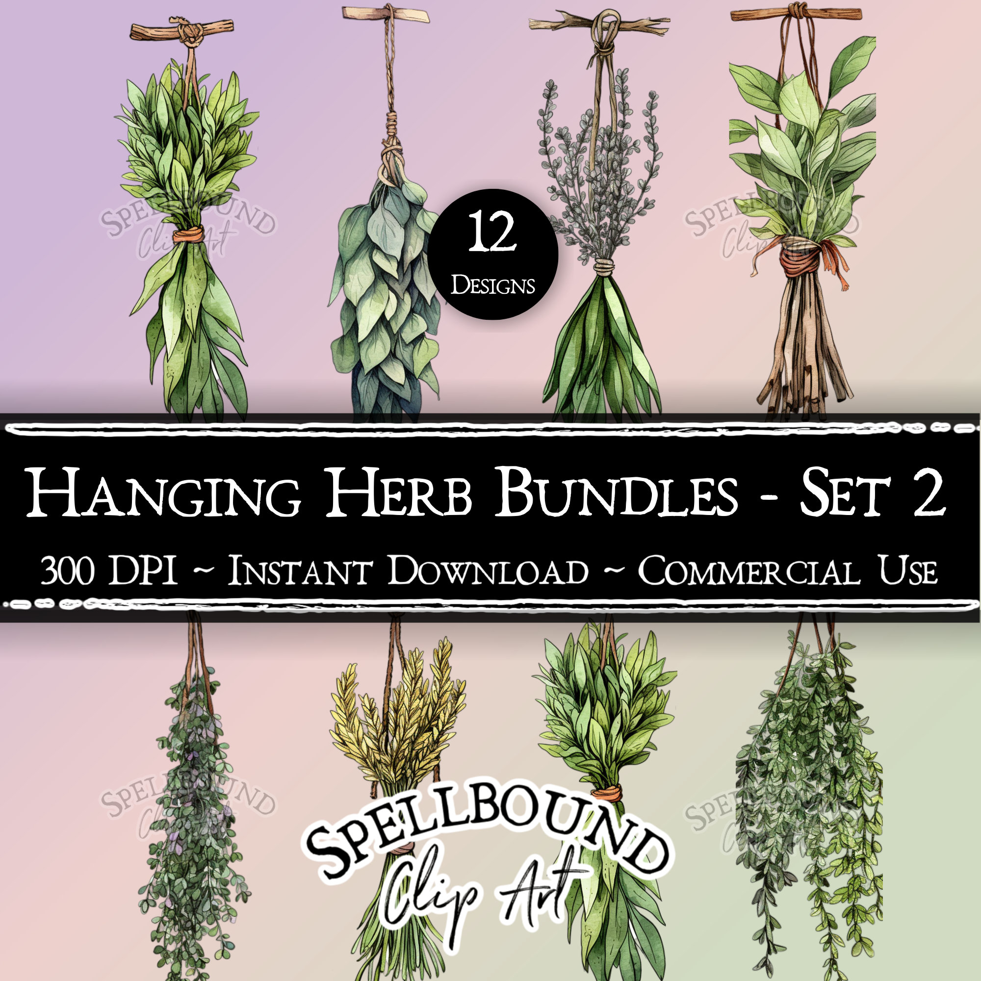 Hanging Herbs Digital Clipart, Commercial Use, Instant Download, Pagan ...