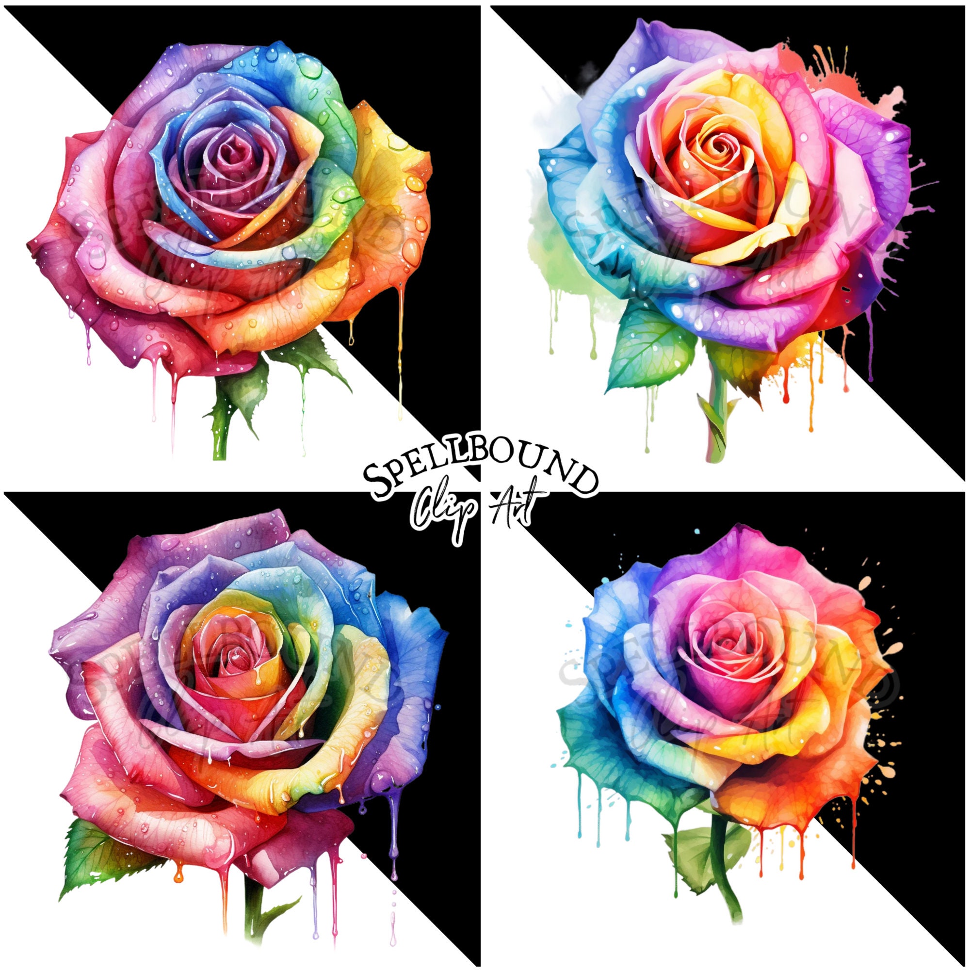 LGBTQ+ Pride Roses, Digital Clipart, Commercial Use, Instant Download ...