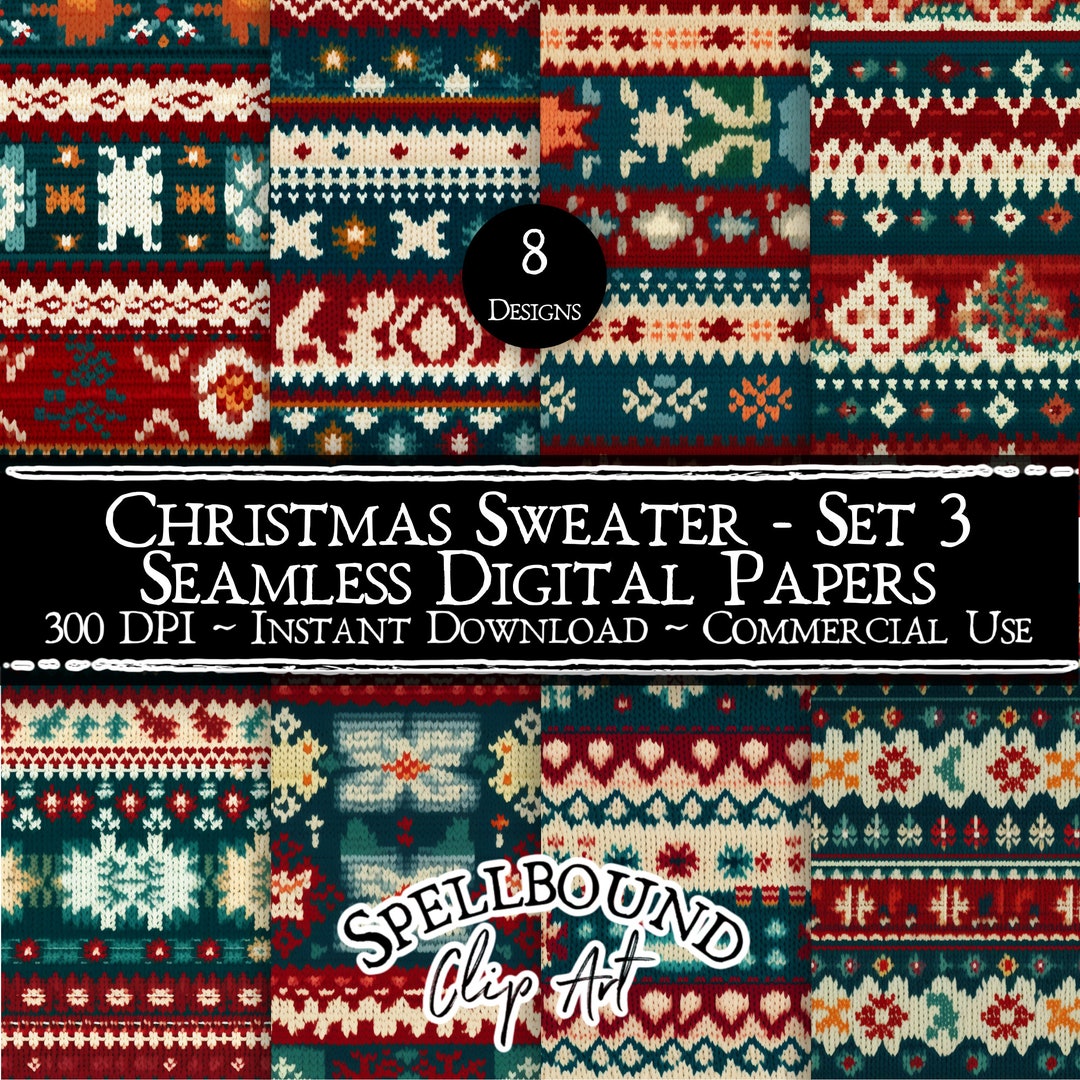 Christmas Sweater Pattern Seamless Digital Papers, Commercial Use ...
