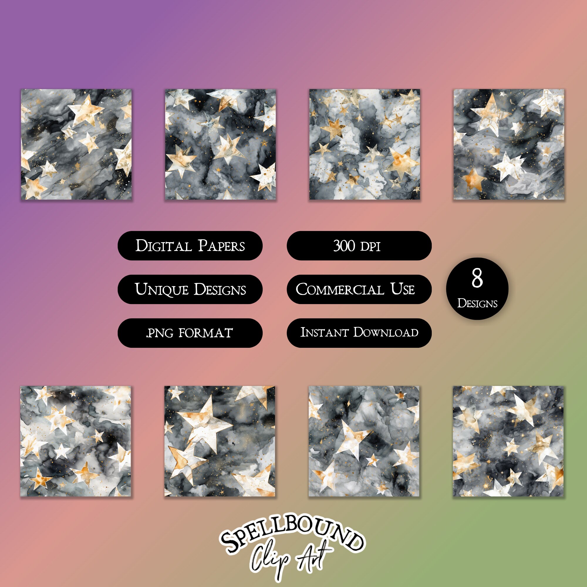 Black and Gold Marble Stars Seamless Digital Papers - Etsy