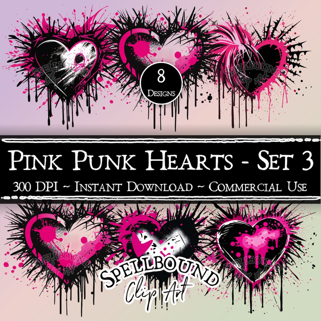 Pink Punk Hearts Digital Clipart, Commercial Use, Instant Download, PNG ...