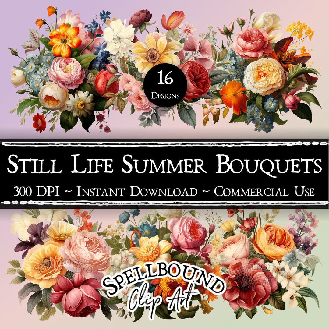 Summer Still Life Flower Bouquets Digital Clipart, Commercial Use ...