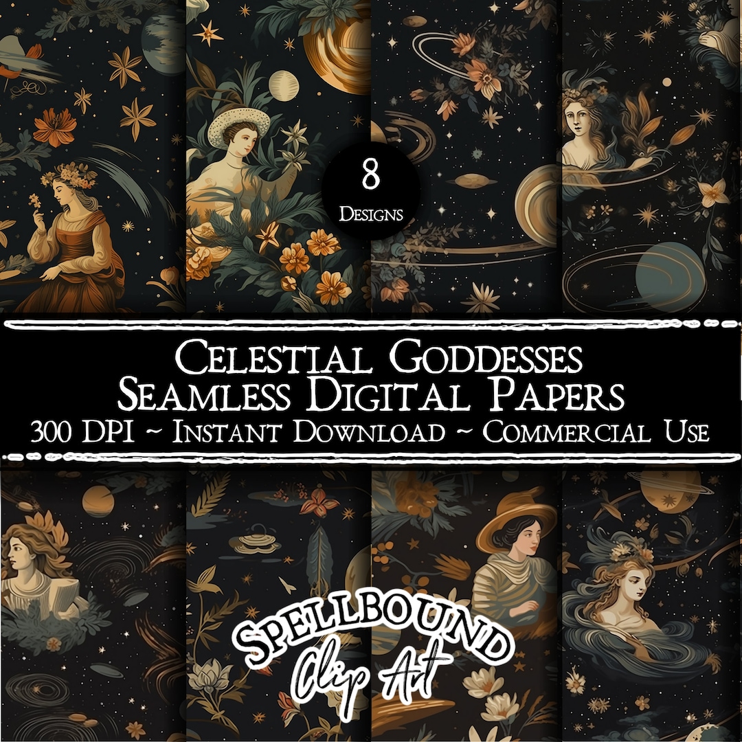 Celestial Goddesses Seamless Digital Papers, Commercial Use, Instant ...
