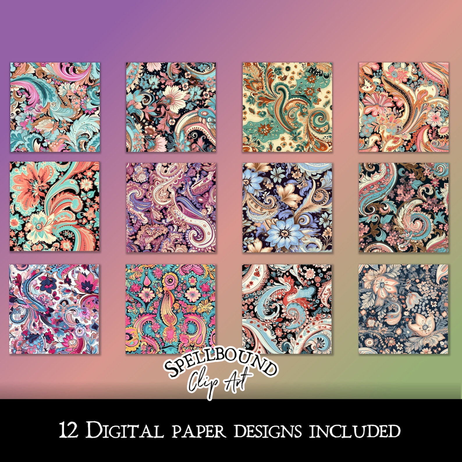 Boho Paisley Seamless Digital Papers, Commercial Use, Instant Download ...