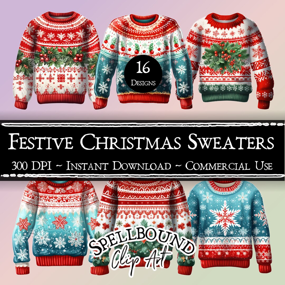 Ugly Christmas Sweater Digital Clipart, Commercial Use, Instant ...