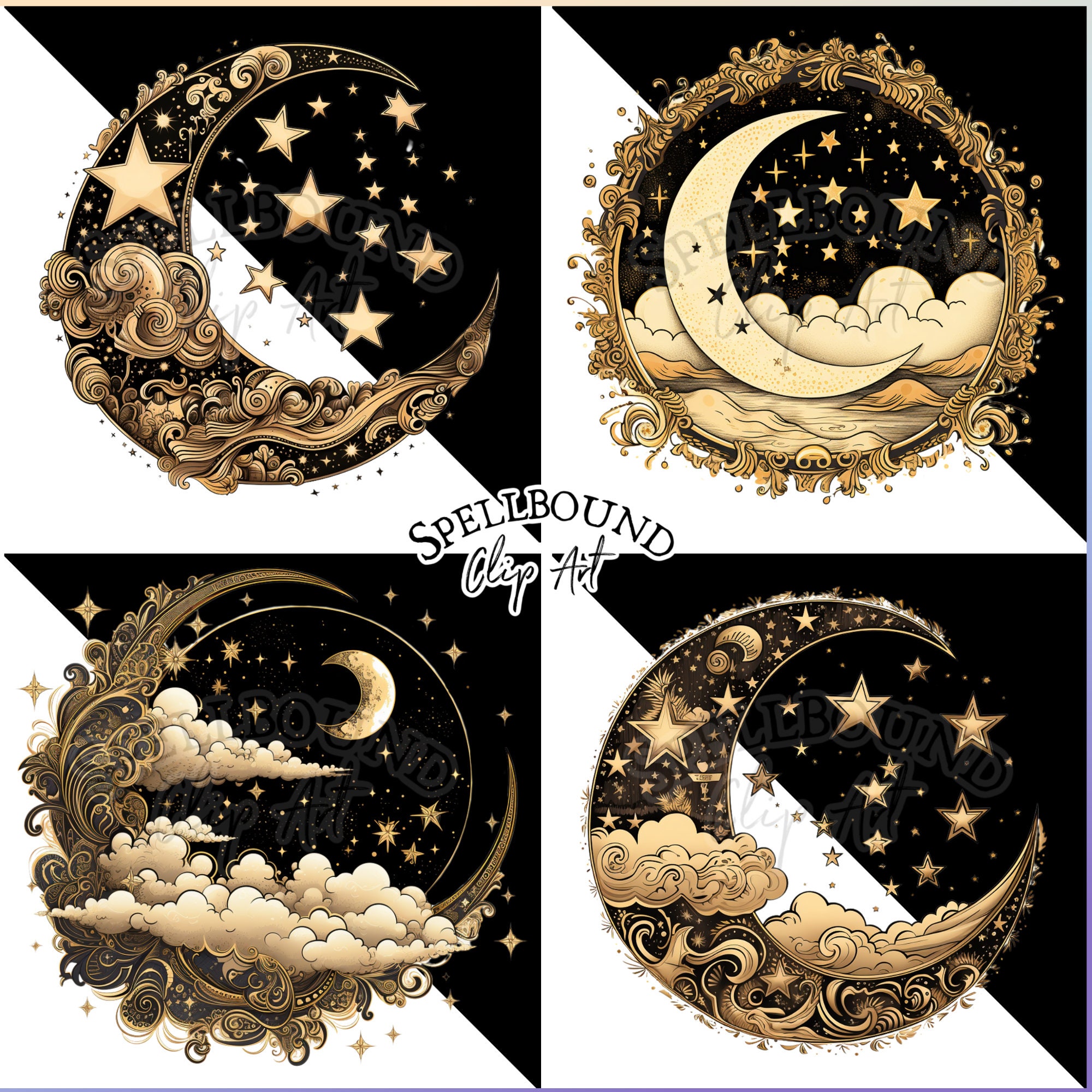 Celestial Moons Digital Clipart, Commercial Use, Instant Download ...