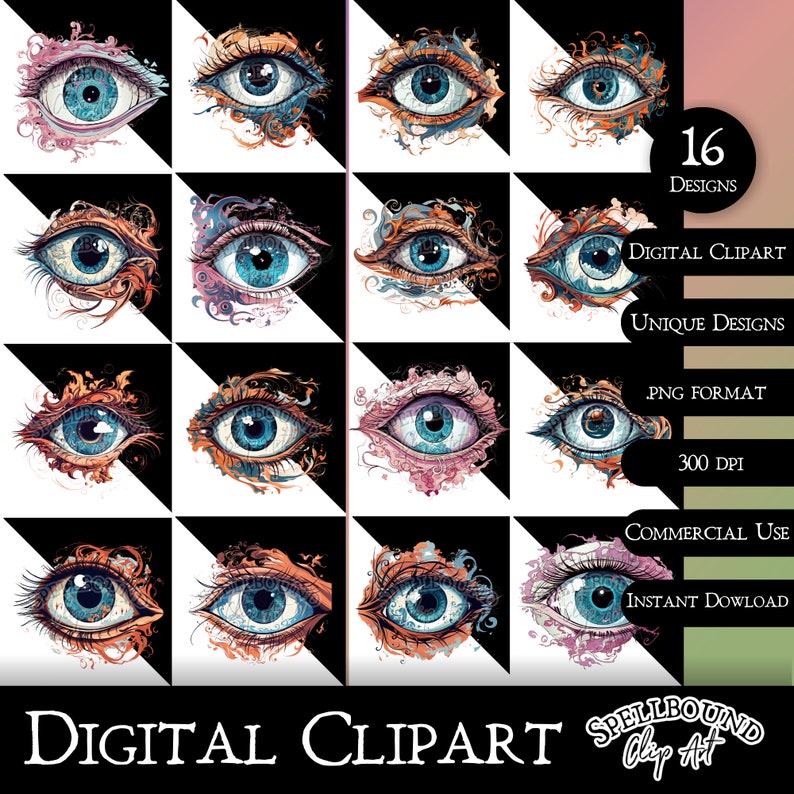 Ornamental Eyes Digital Clipart, Commercial Use, Instant Download, Eye ...