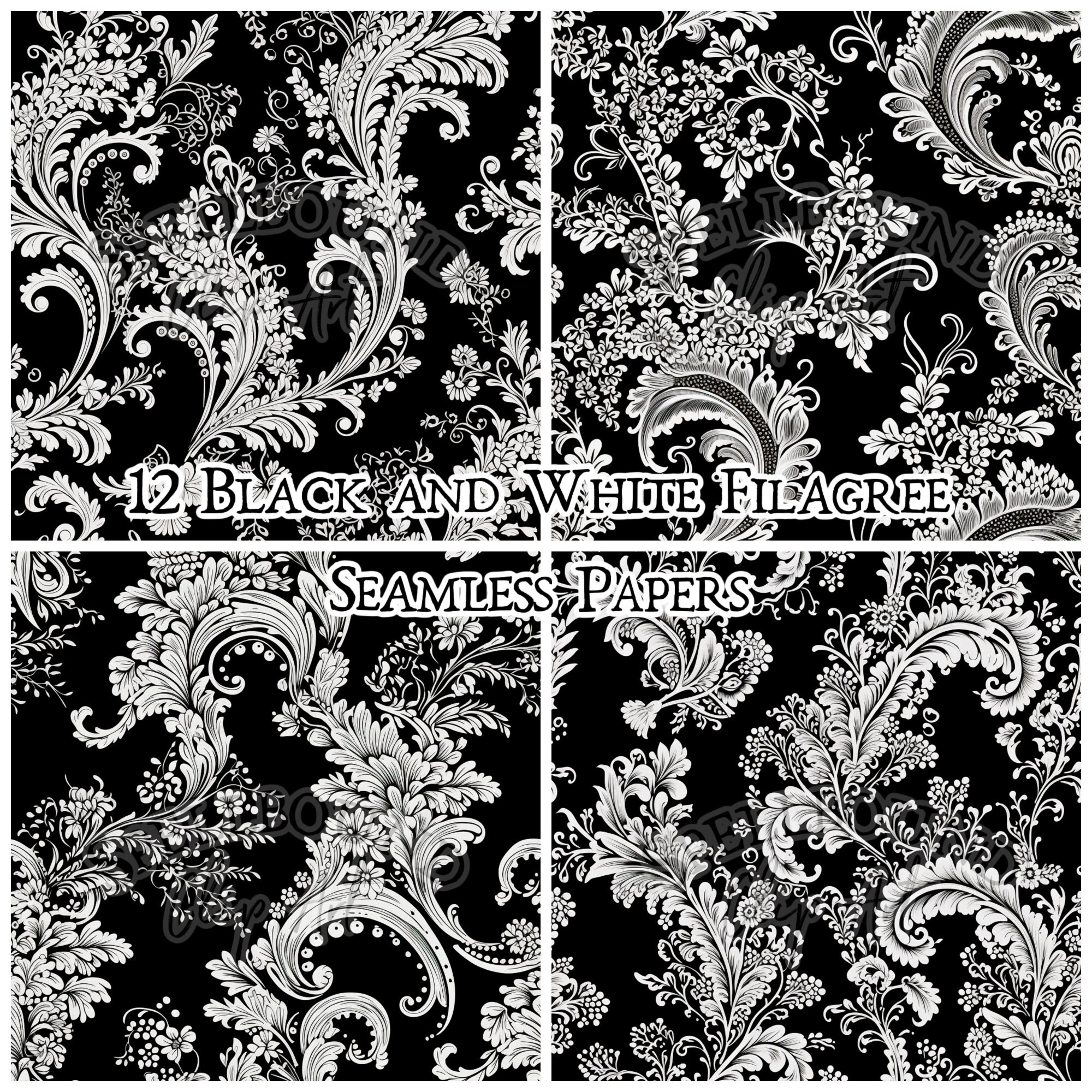 Black and White Filagree Seamless Digital Papers, Commercial Use ...