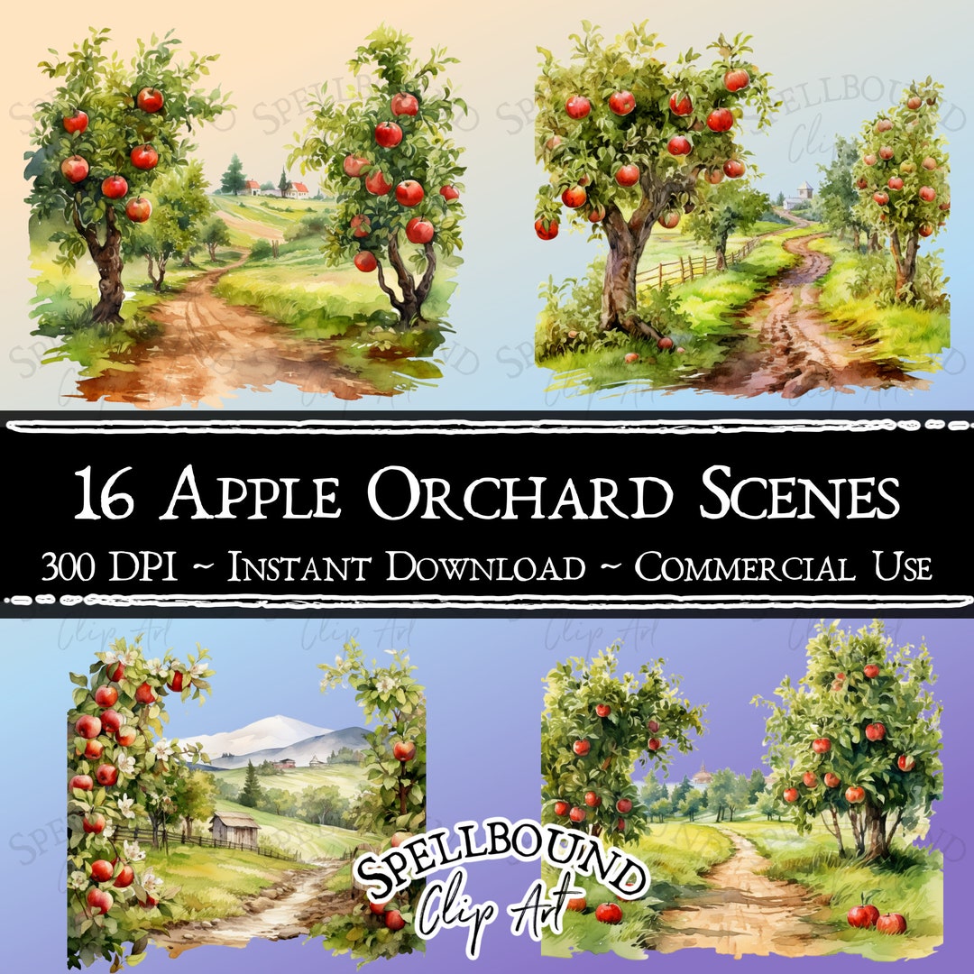 Watercolor Apple Orchard Clipart, Commercial Use, Instant Download ...