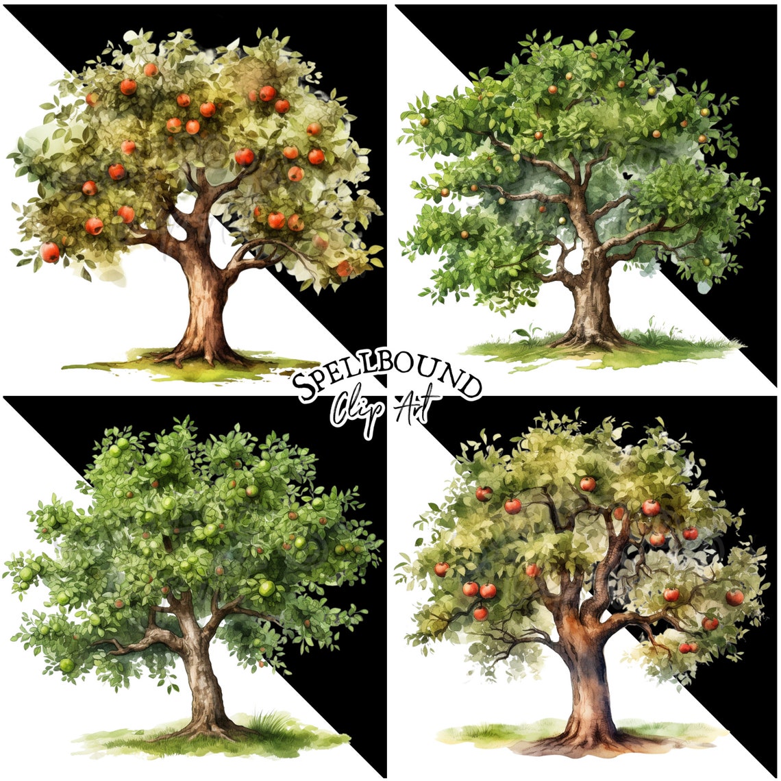 Watercolor Apple Tree Clipart, Commercial Use, Instant Download, Nature ...