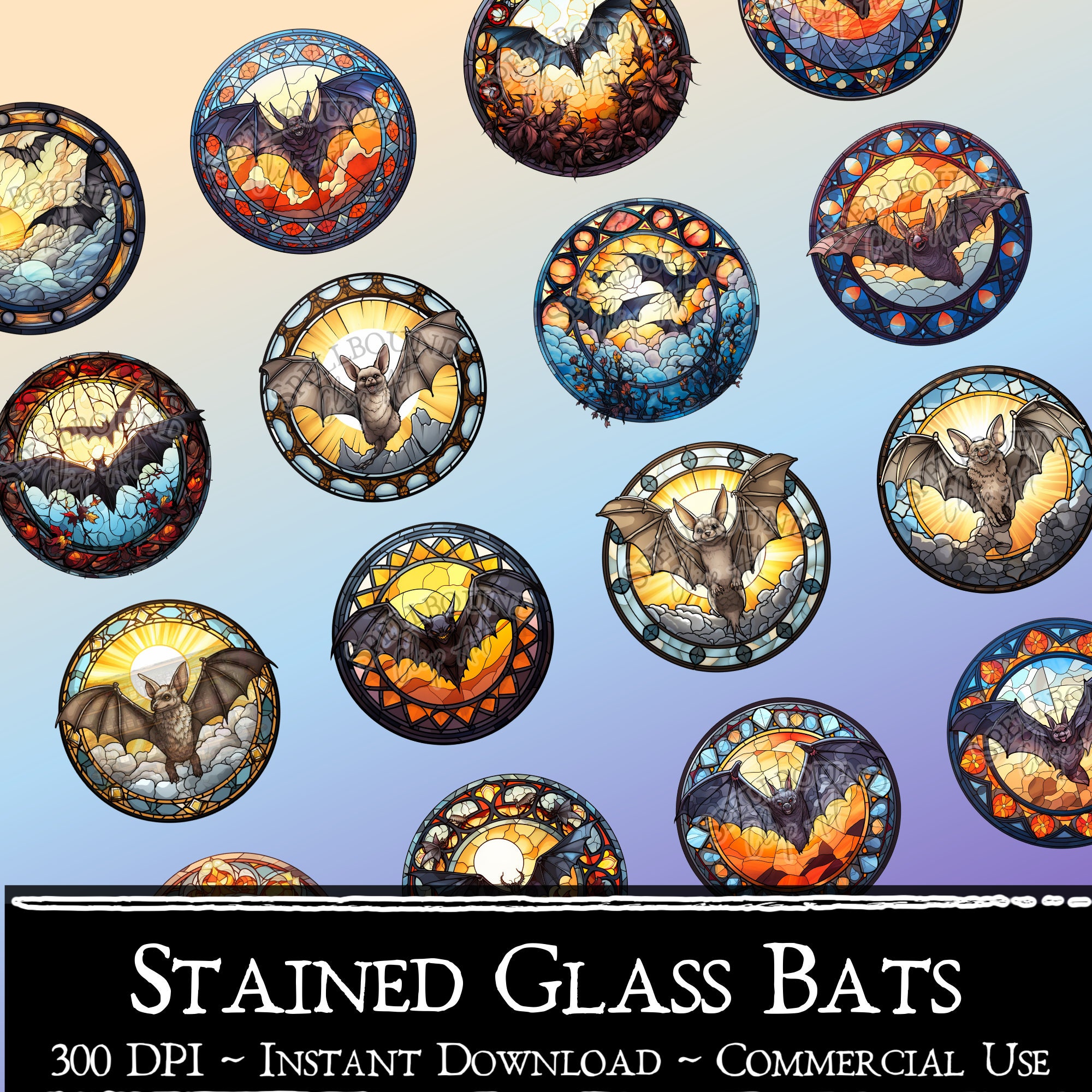Stained Glass Bats Digital Clipart, Commercial Use, Instant Download ...