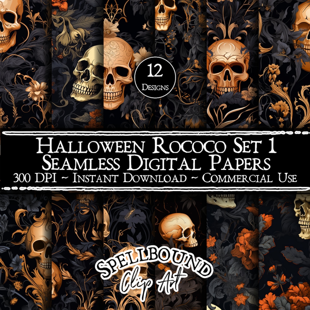 Halloween Rococo Digital Papers, Seamless, Commercial Use, Instant ...