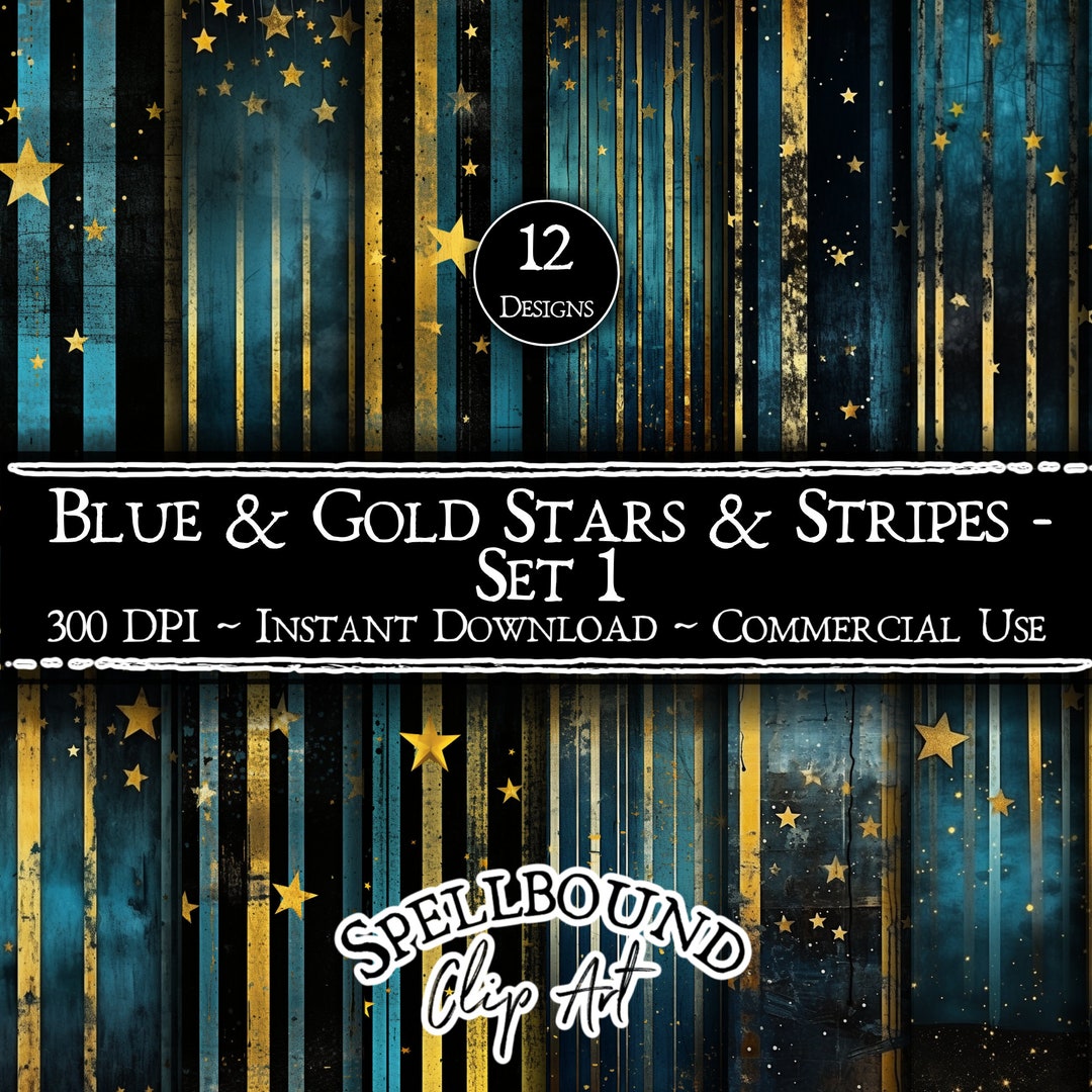 Blue and Gold Stars and Stripes Seamless Digital Papers, Commercial Use ...