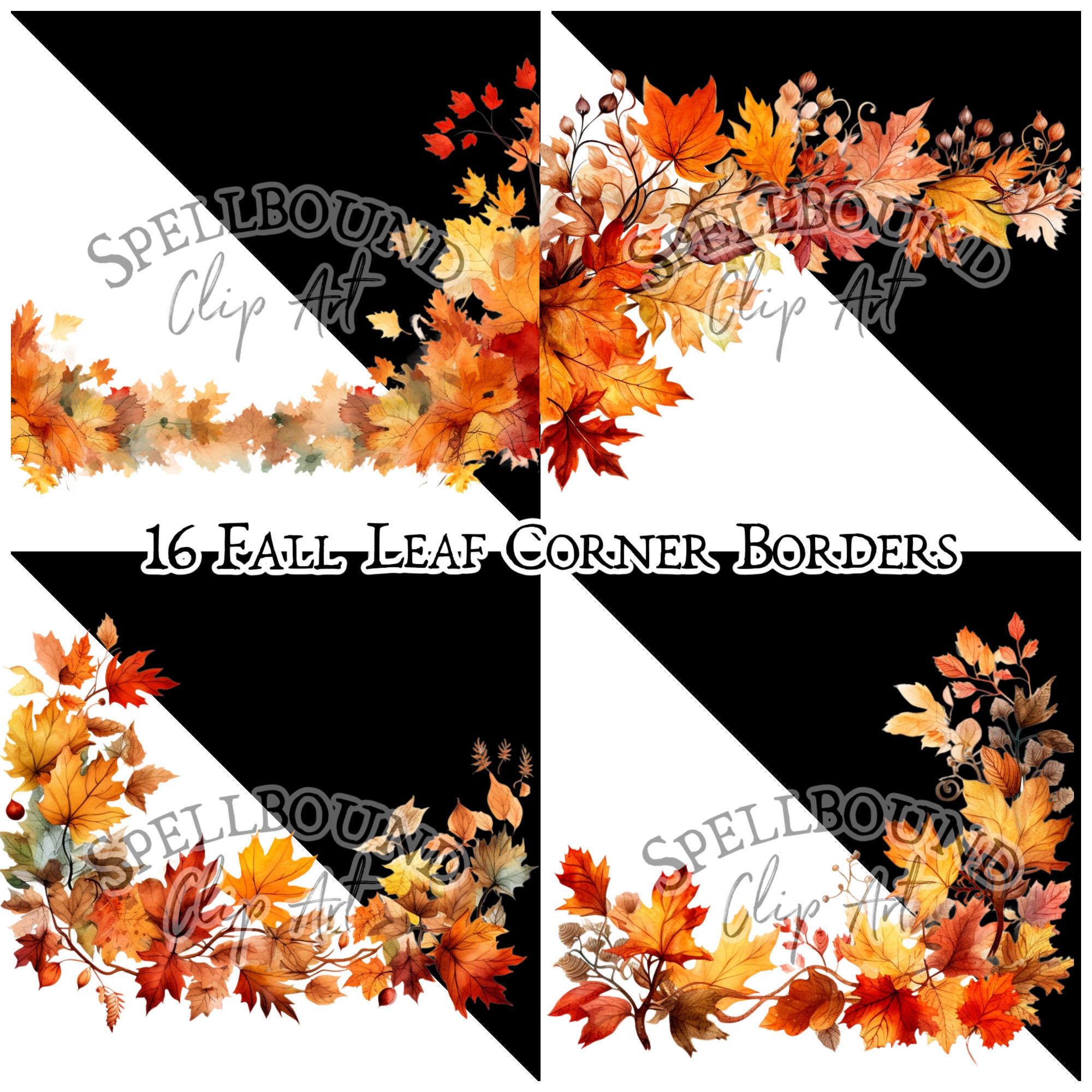 Fall Leaf Corner Border Digital Clipart, Commercial Use, Instant ...