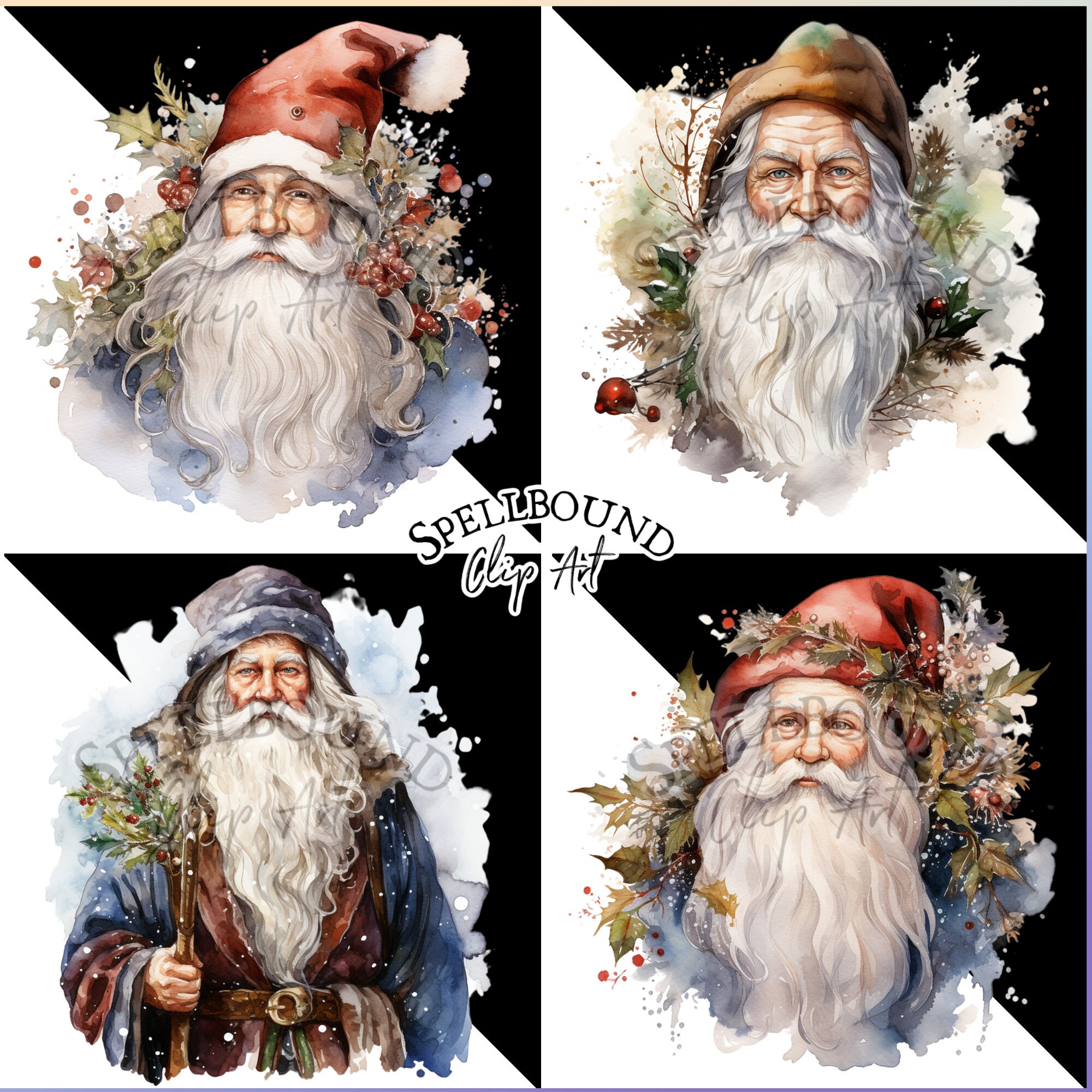 Vintage Santa Digital Clipart, Commercial Use, Instant Download, Father ...
