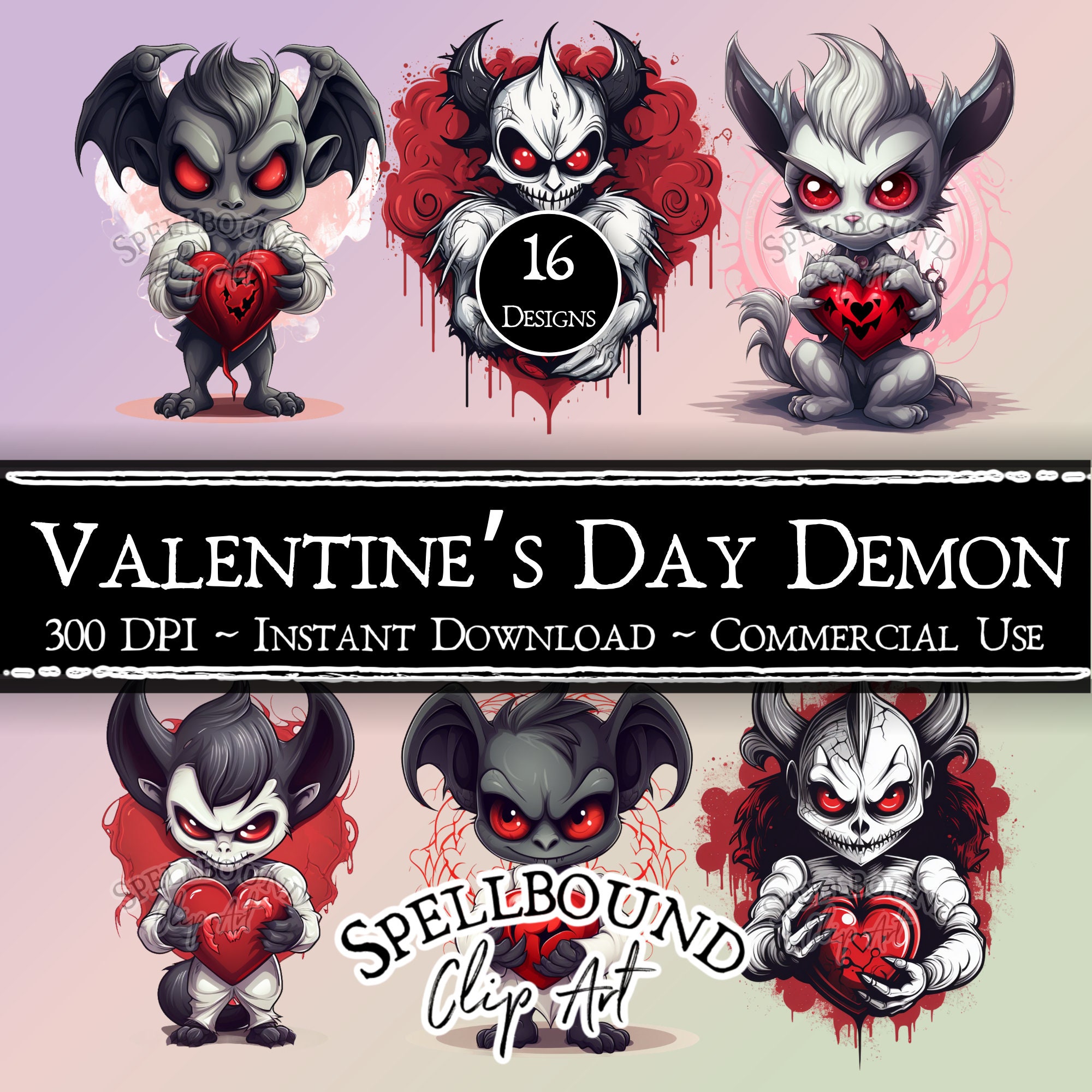Valentine's Day Demon Digital Clipart, Commercial Use, Instant Download ...