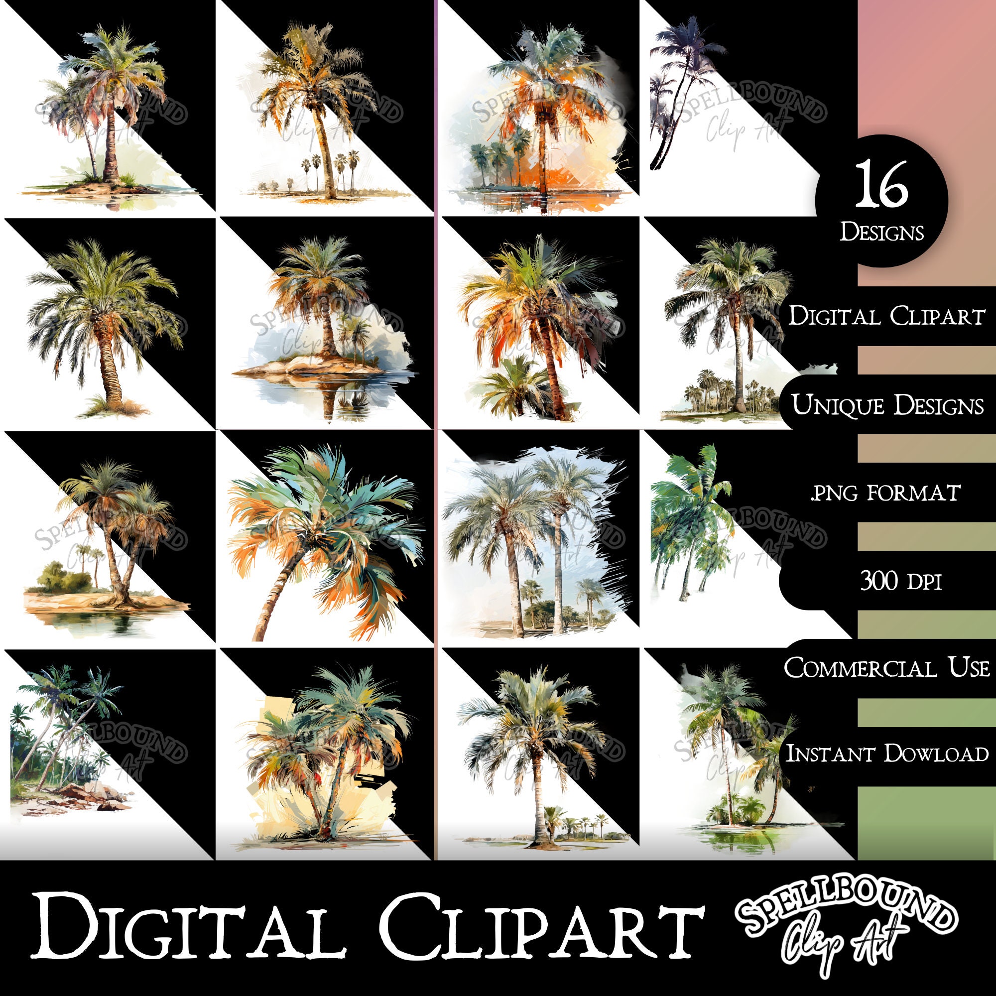 Palm Trees Digital Clipart, Commercial Use, Instant Download, Summer ...