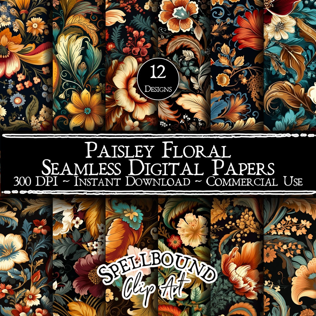 Paisley Floral Seamless Digital Papers, Commercial Use, Instant ...