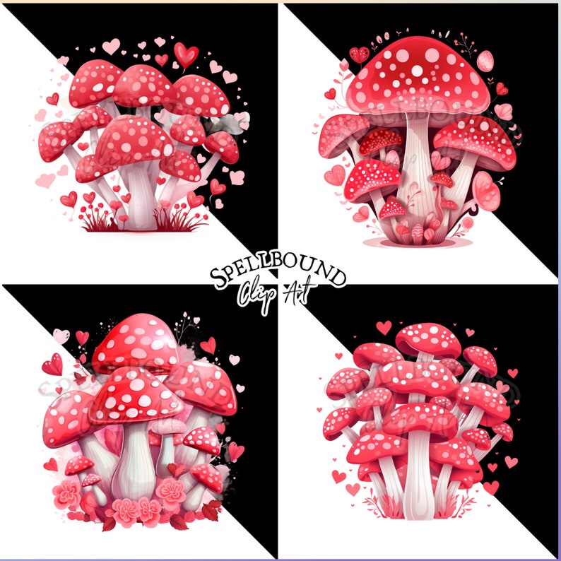 Heart Mushrooms Digital Clipart, Commercial Use, Instant Download ...