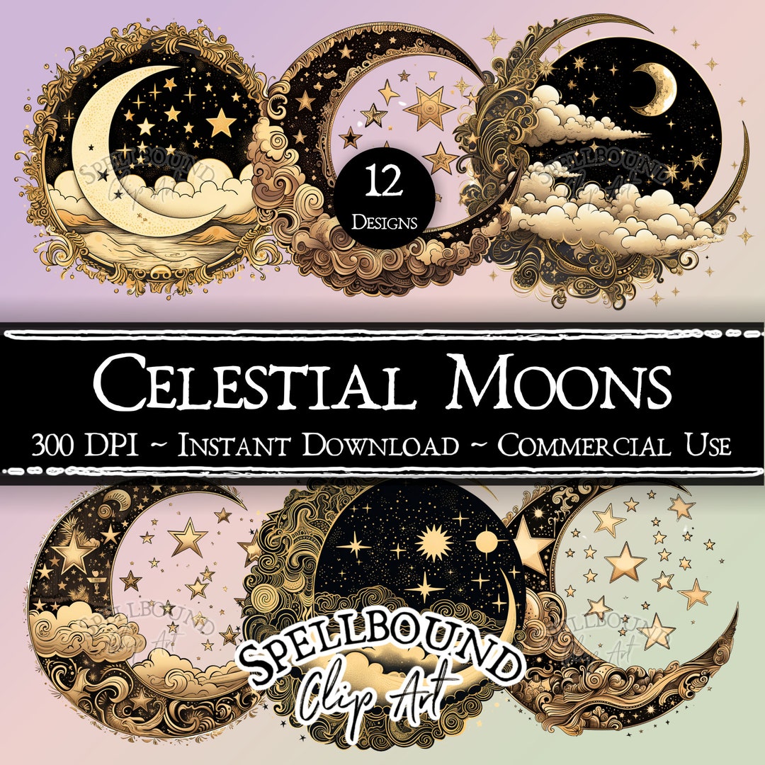 Celestial Moons Digital Clipart, Commercial Use, Instant Download ...