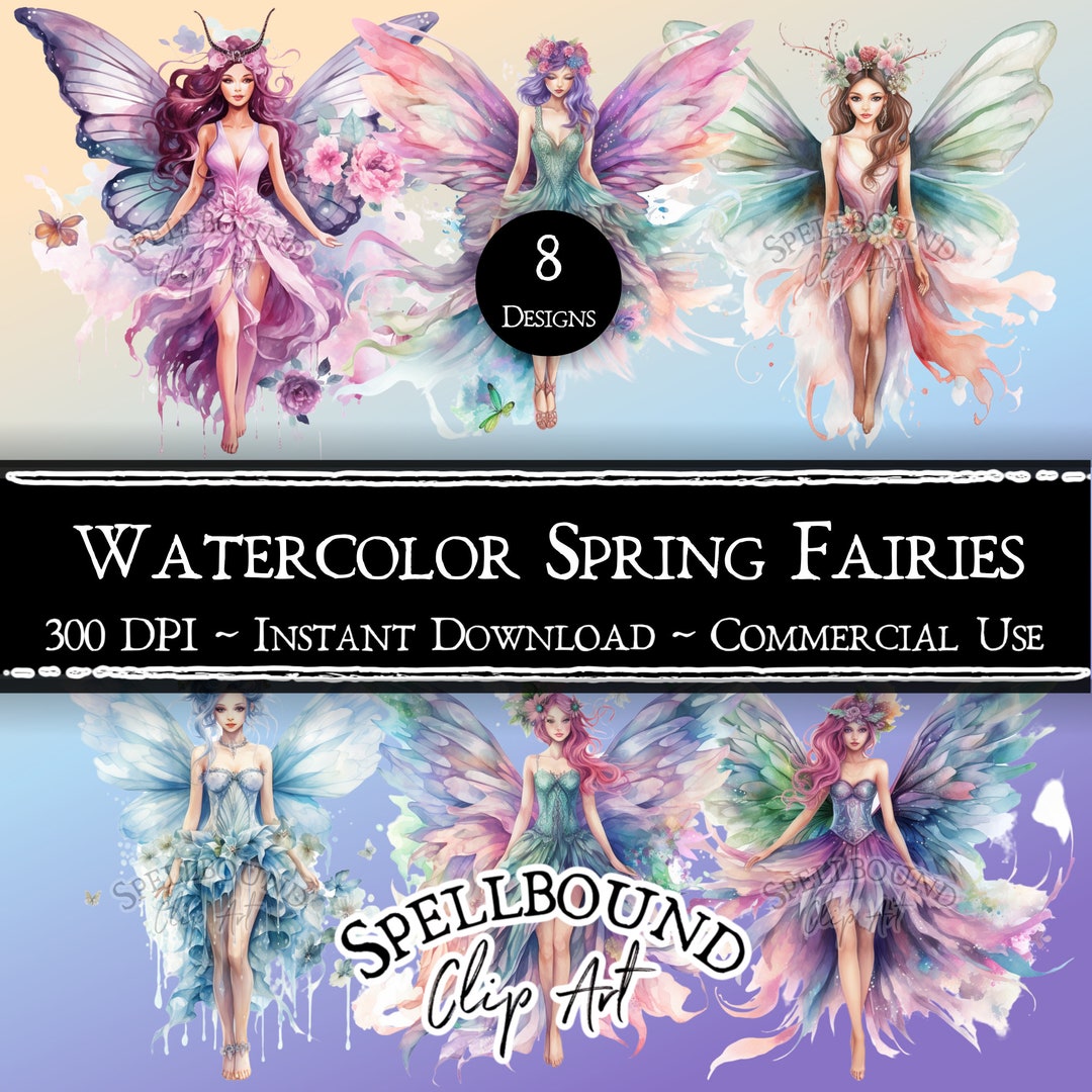 Watercolor Spring Fairies Digital Clipart, Commercial Use, Instant ...