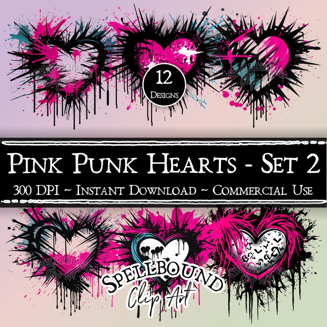 Pink Punk Hearts Digital Clipart, Commercial Use, Instant Download, PNG ...