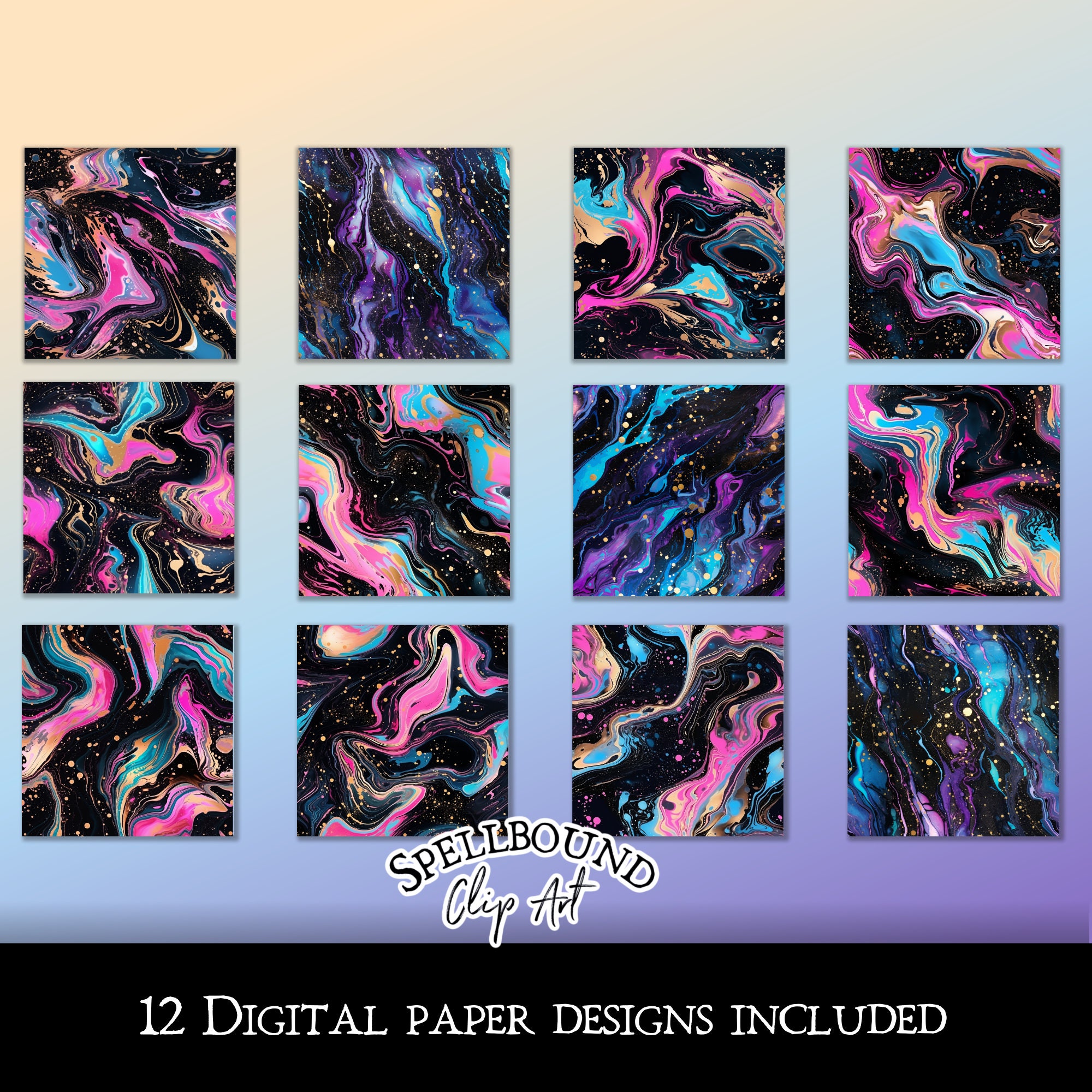 Neon Marble Seamless Digital Papers, Commercial Use, Instant Download ...