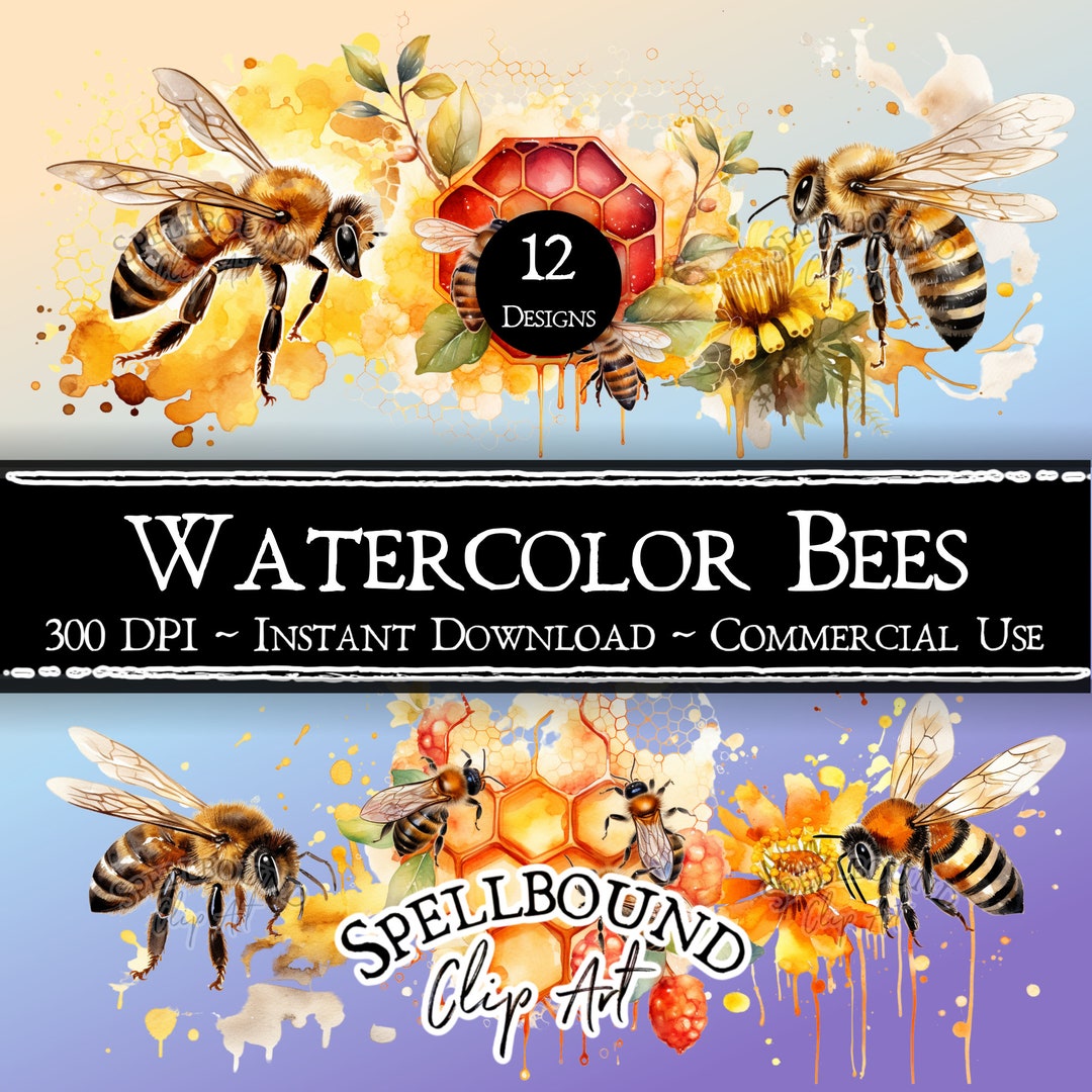 Watercolor Bees Digital Clipart, Commercial Use, Instant Download, Bee ...