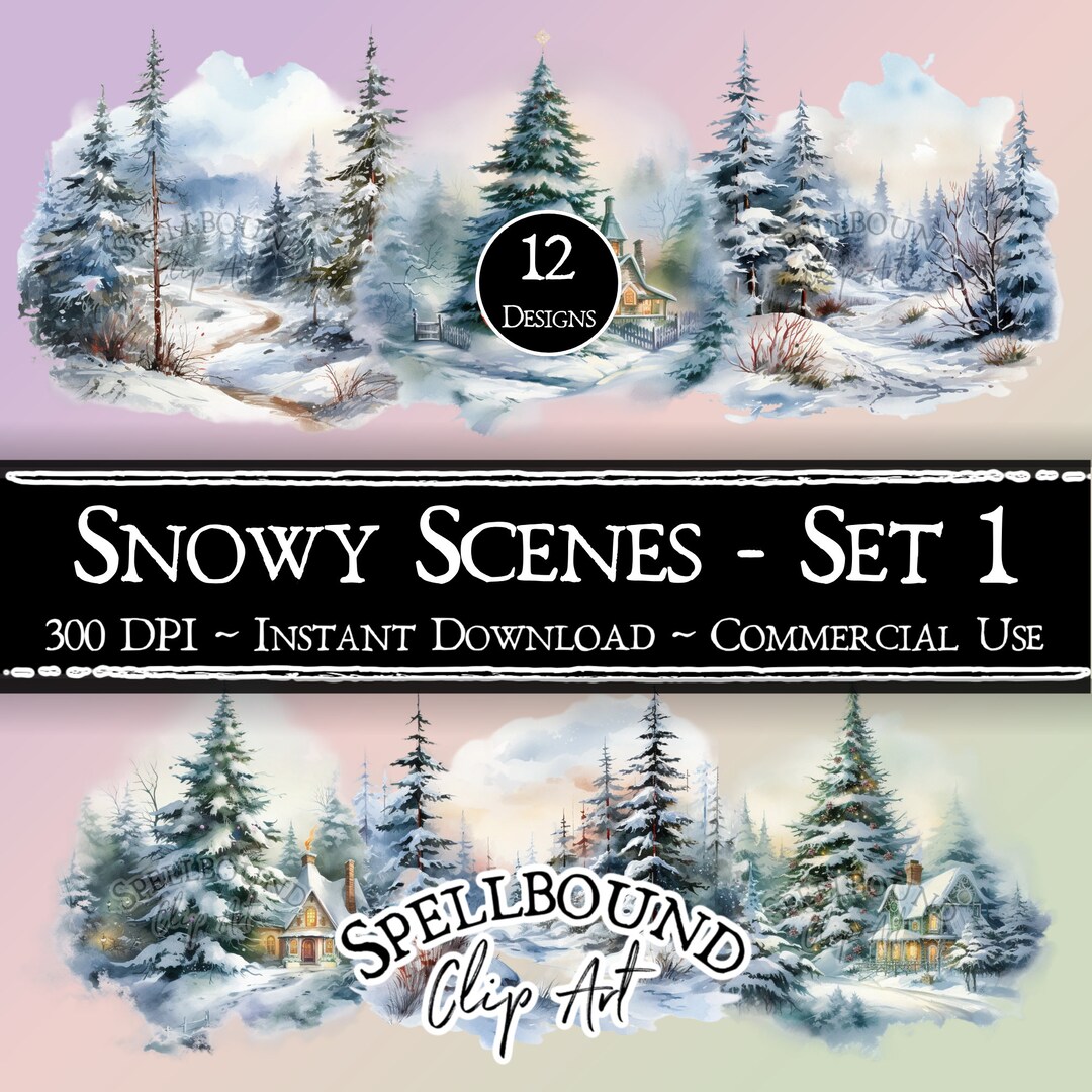 Snowy Scenes Digital Clipart, Commercial Use, Instant Download ...