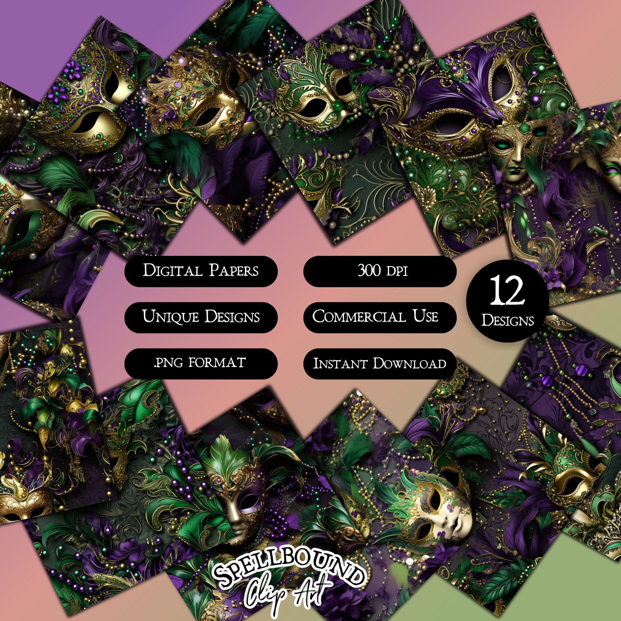 Mardi Gras Seamless Digital Papers, Commercial Use, Instant Download ...