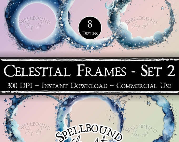 Celestial Clipart, Fantasy Frames PNG, Galaxy Digital Clipart, Sun and ...