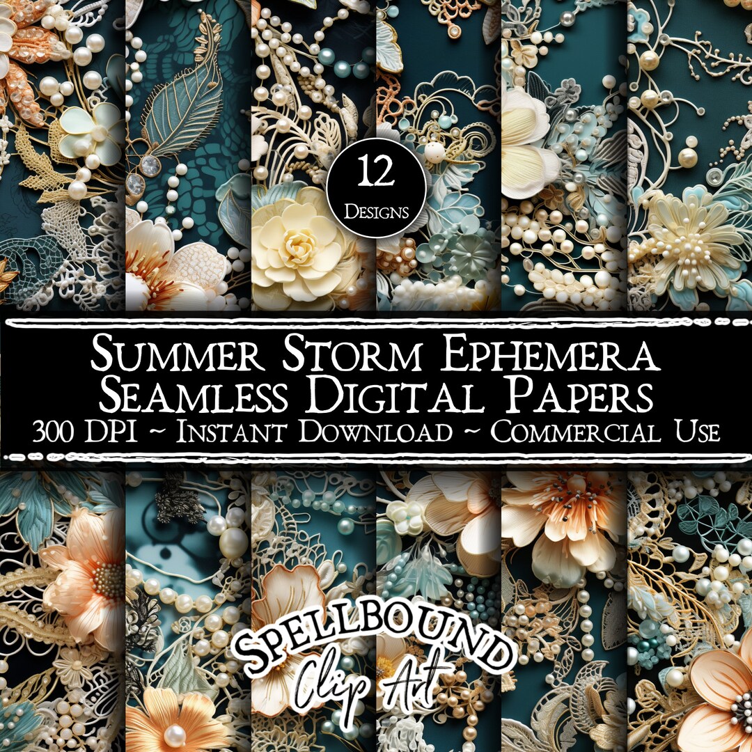 Summer Storm Lace Ephemera Seamless Digital Papers, Commercial Use ...