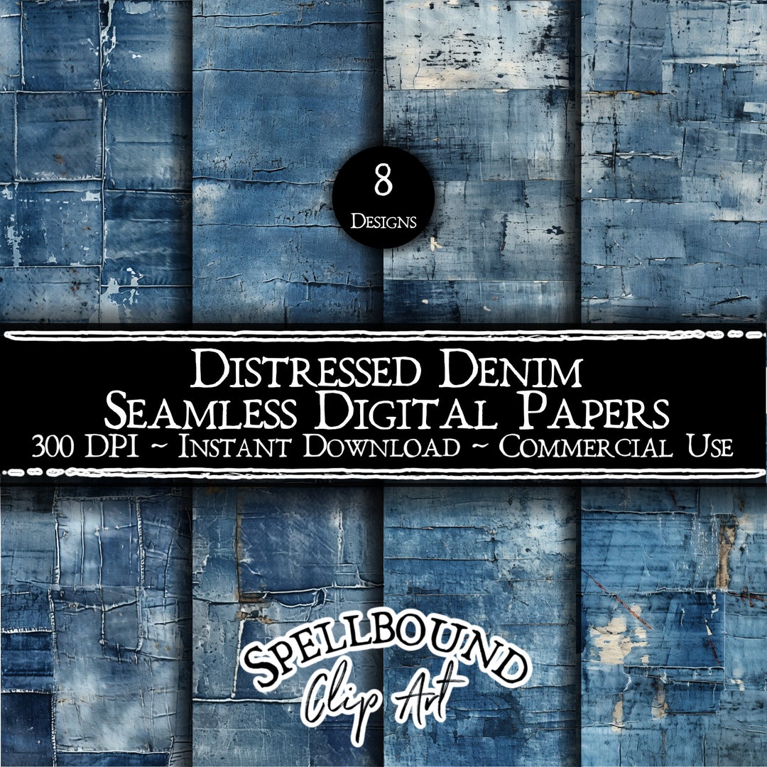 Distressed Denim Seamless Digital Papers, Commercial Use, Instant Download, Clipart, Denim ...