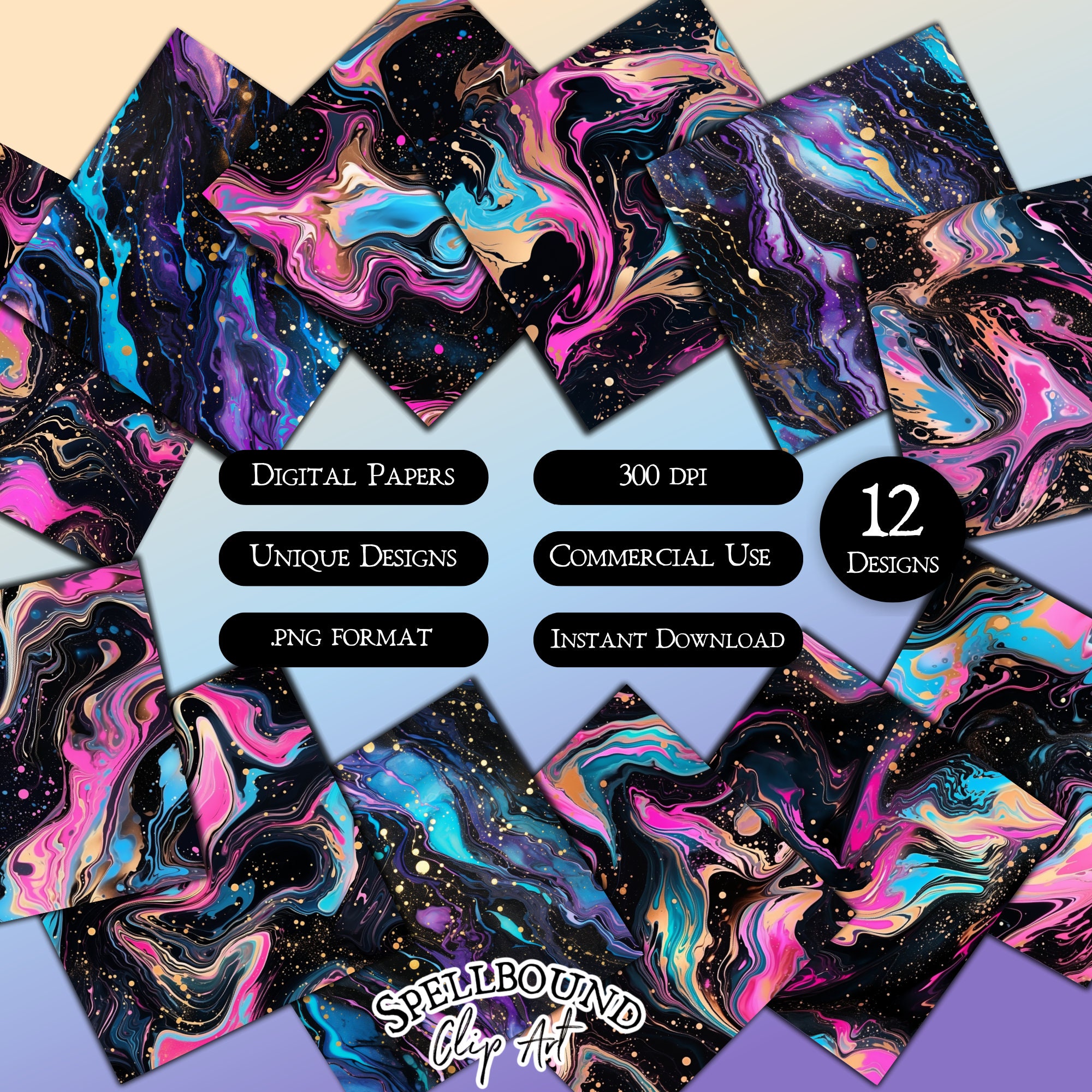 Neon Marble Seamless Digital Papers, Commercial Use, Instant Download ...