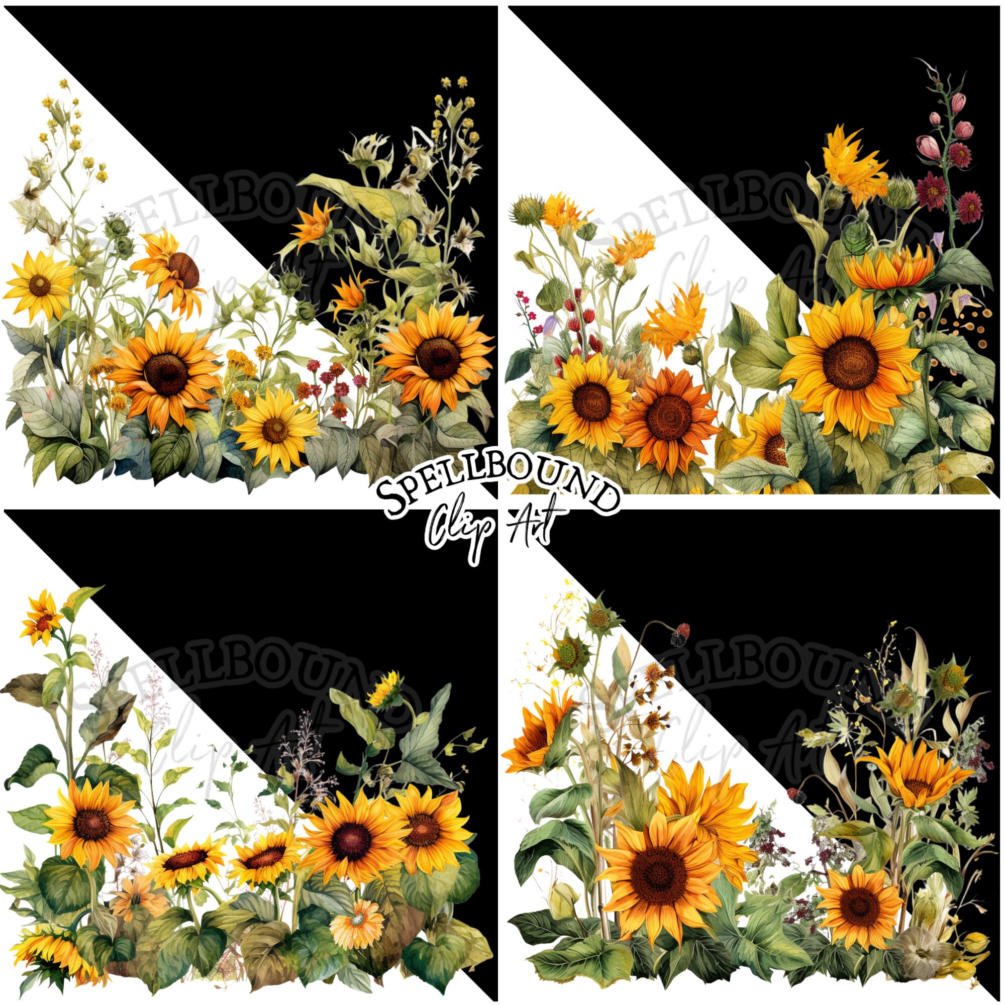 Sunflower Border Overlays Digital Clipart, Commercial Use, Instant ...