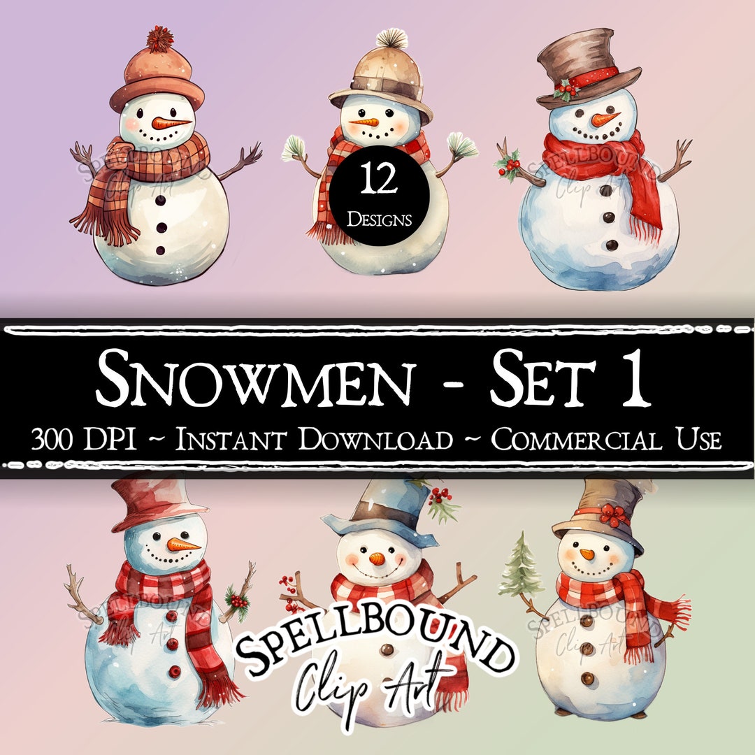 Snowman Digital Clipart, Commercial Use, Instant Download, Christmas ...